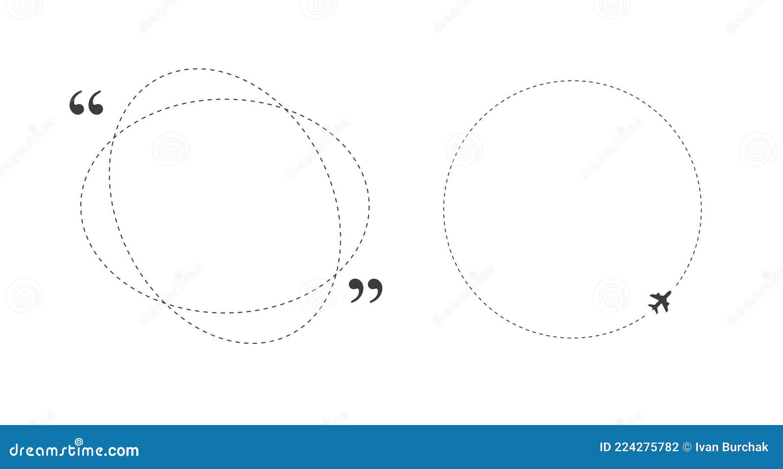 Round Dotted Frames with Quotes and Airplane. Empty Text Boxes ...