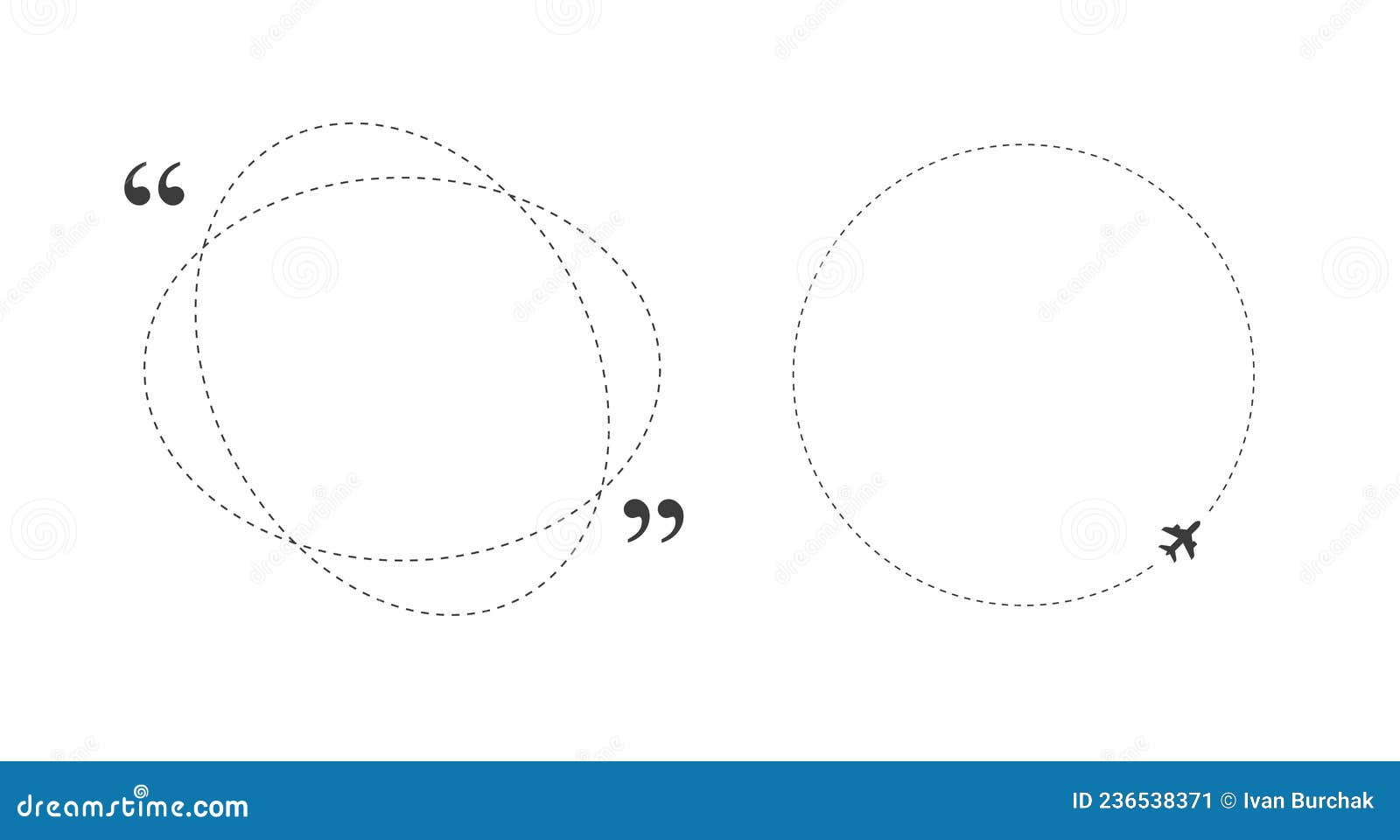Round Dotted Frames with Quotes and Airplane. Empty Text Boxes ...