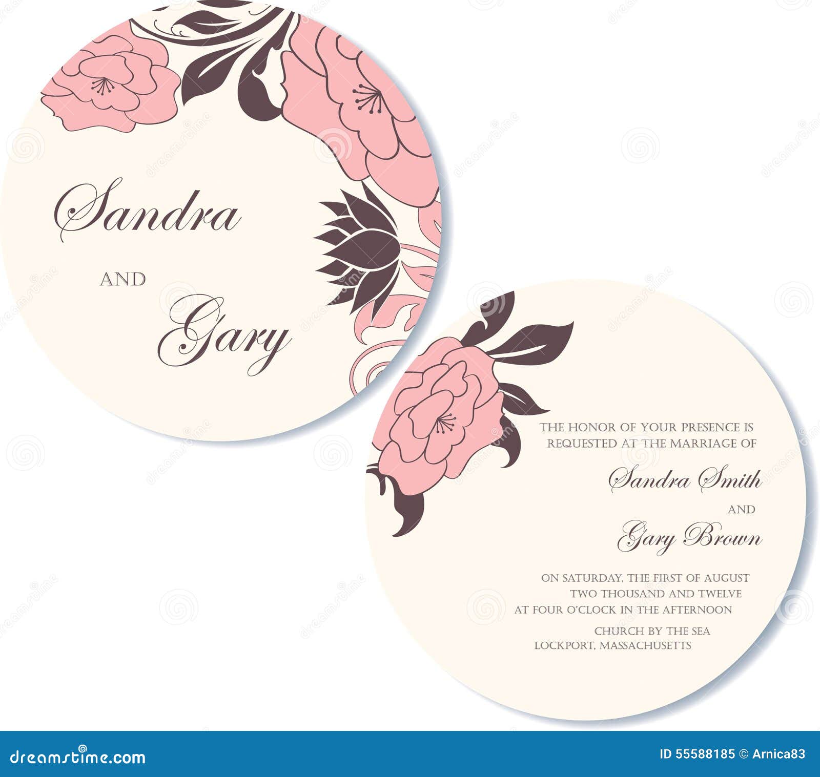Round, Double-sided Floral Wedding Invitation Stock Vector ...