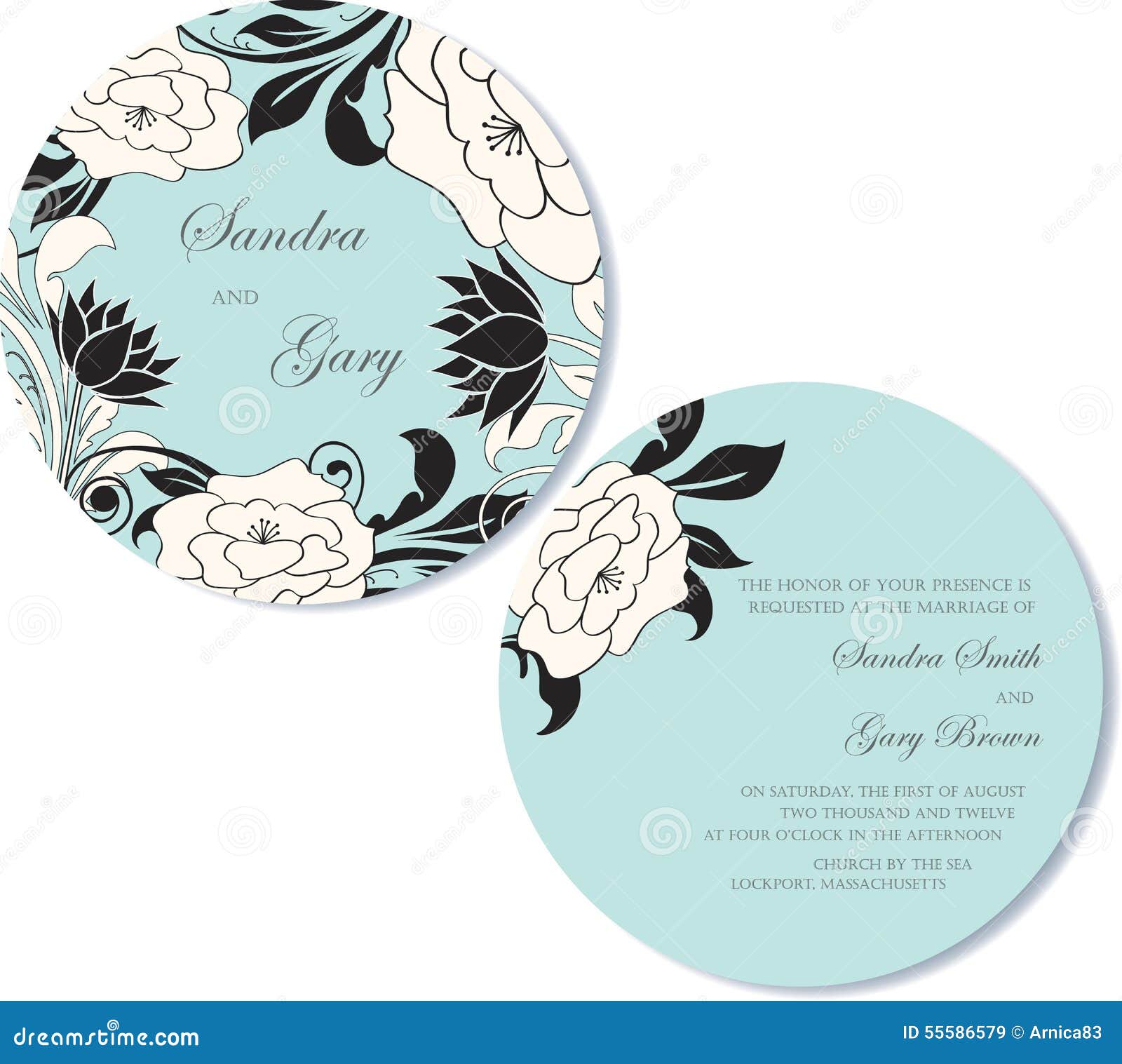 Round, Double-sided Wedding Invitation Stock Vector - Illustration of ...
