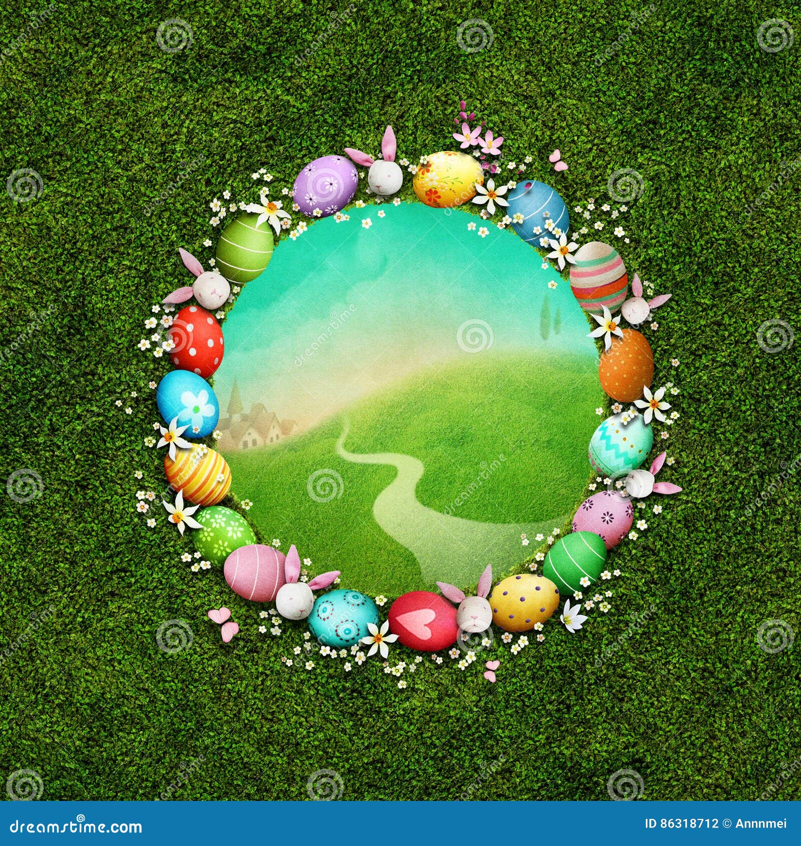 Round Easter Frame with Eggs Stock Illustration - Illustration of ...