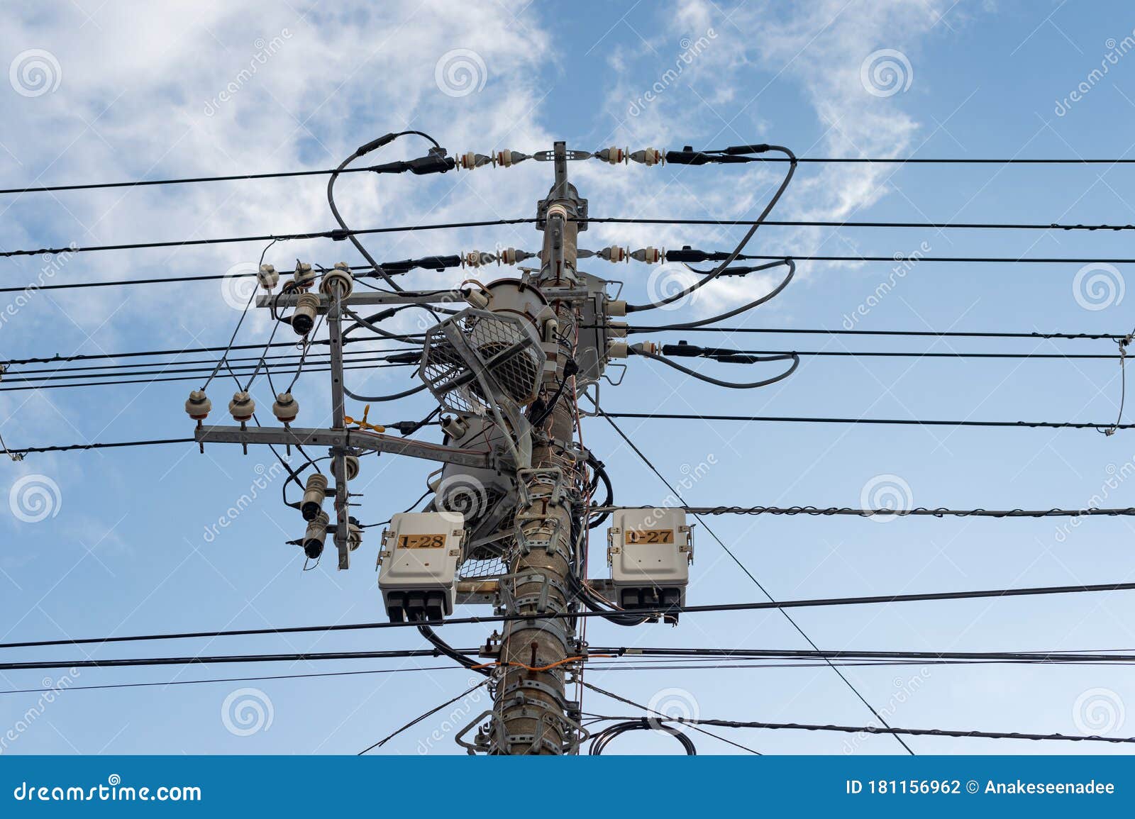Round Electric Pole and Transformers and Wires in Japan Stock Photo ...