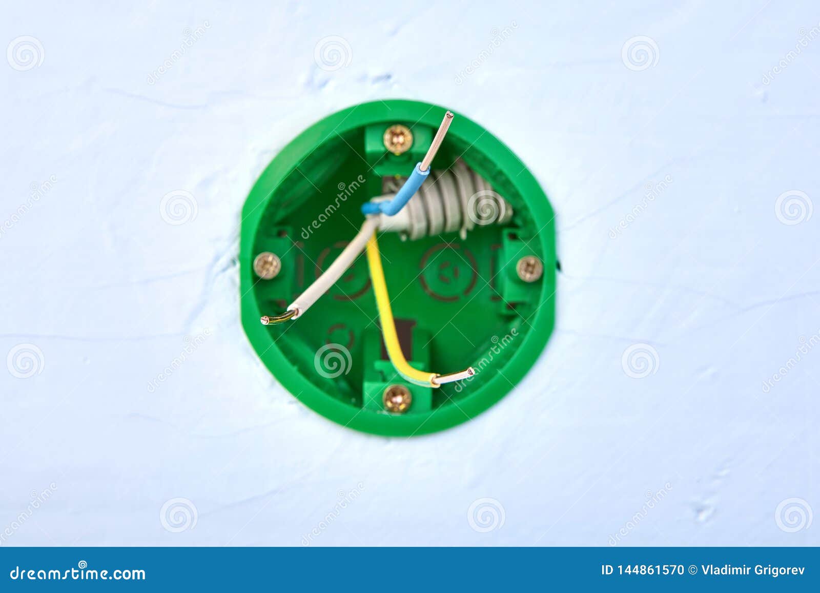 Copper Wiring in Round Outlet Box Stock Photo - Image of selective ...