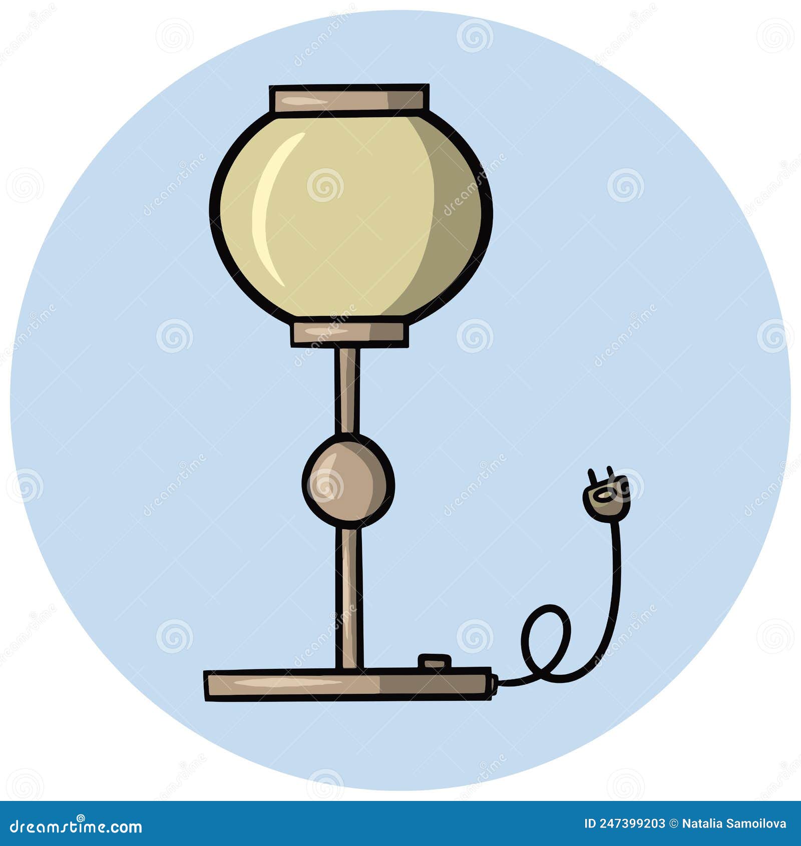 Round Table Lamp with Light Yellow Shade in Vector Illustration in ...