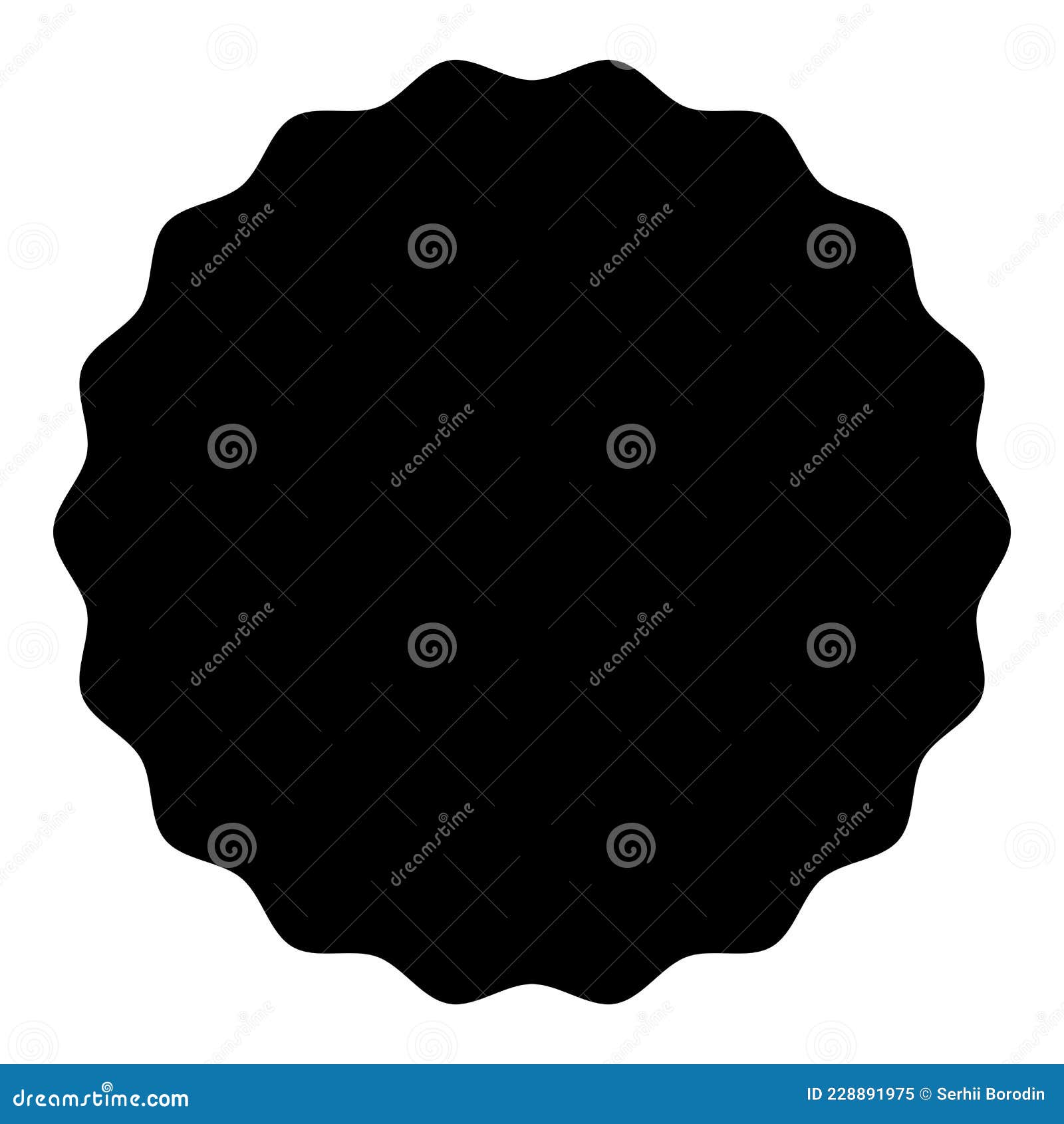 Round Element with Wavy Edges Circle Label Sticker Icon Black Color ...