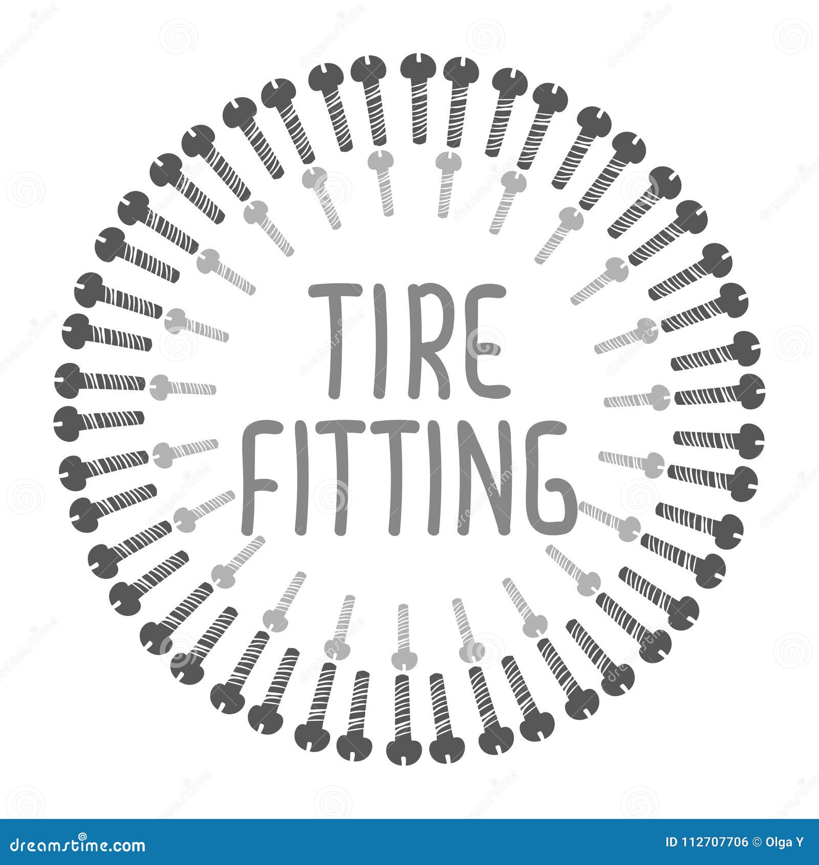Round Emblem with a Bolts Frame and Inscription - Tire Fitting. Vector ...