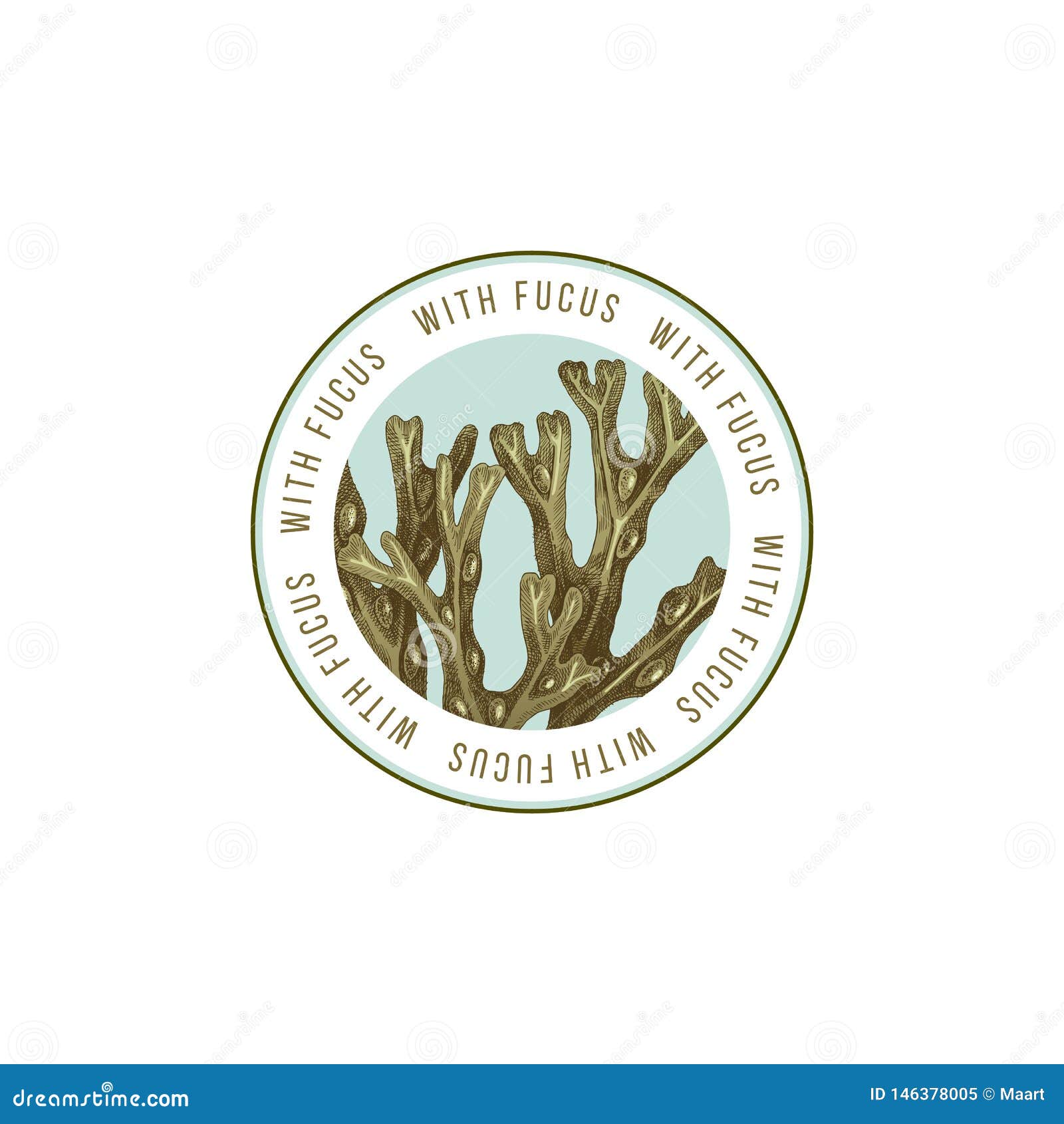 Round Emblem with Hand Drawn Fucus Algae Stock Vector - Illustration of ...