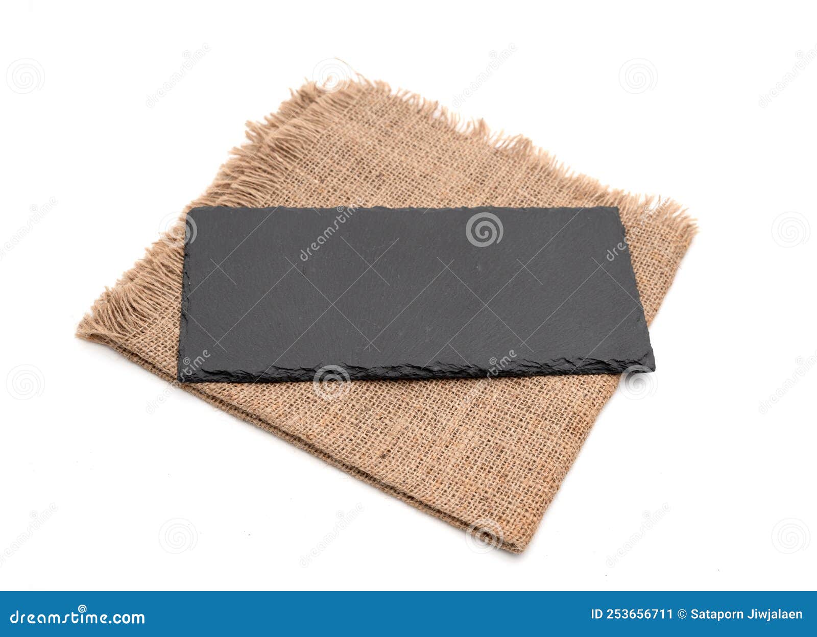 Round Empty Black Stone Plate on Sack Stock Image - Image of kitchen ...