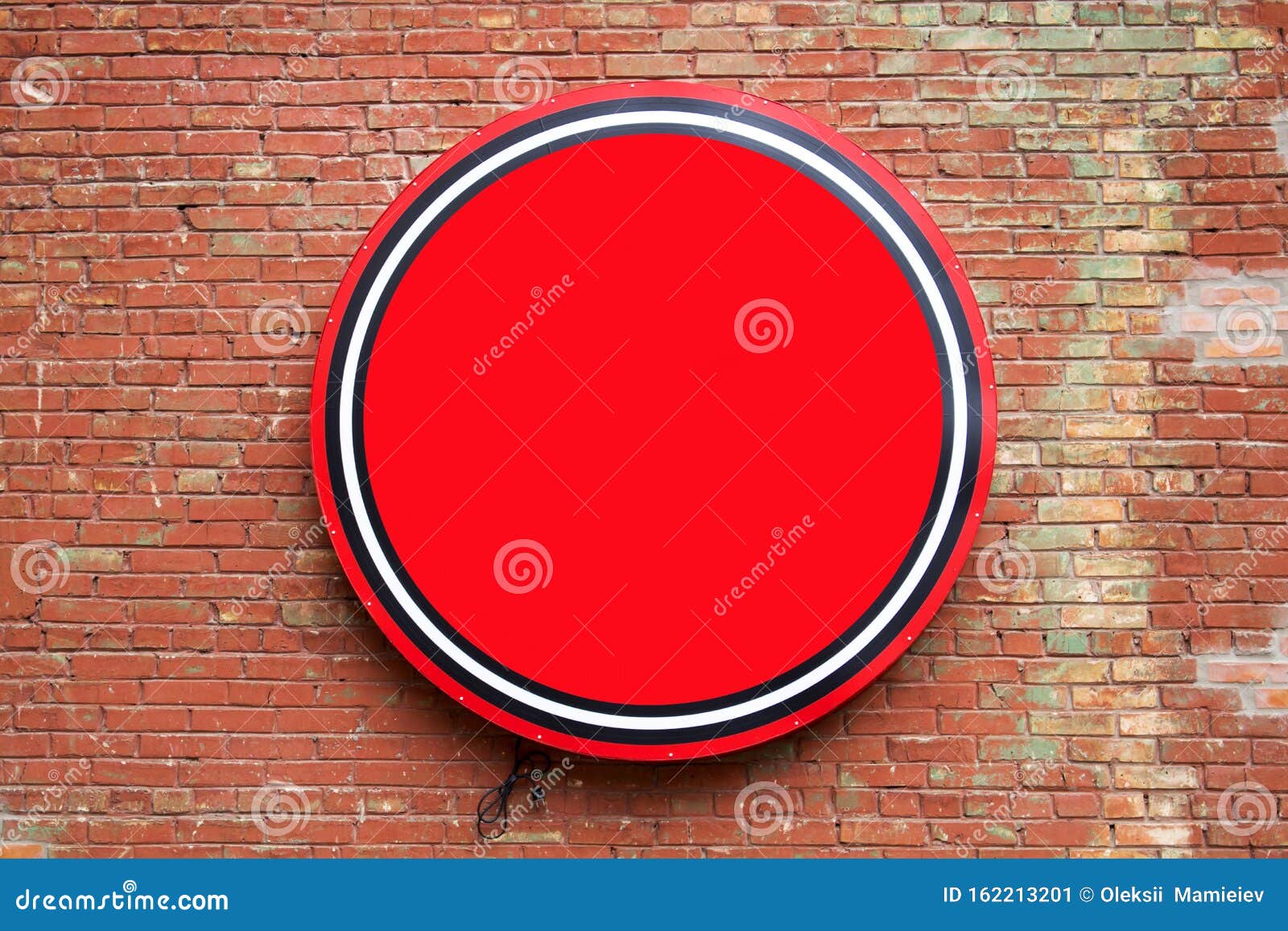 Round Empty Red Banner Hanging on a Brick Wall Stock Image - Image of ...