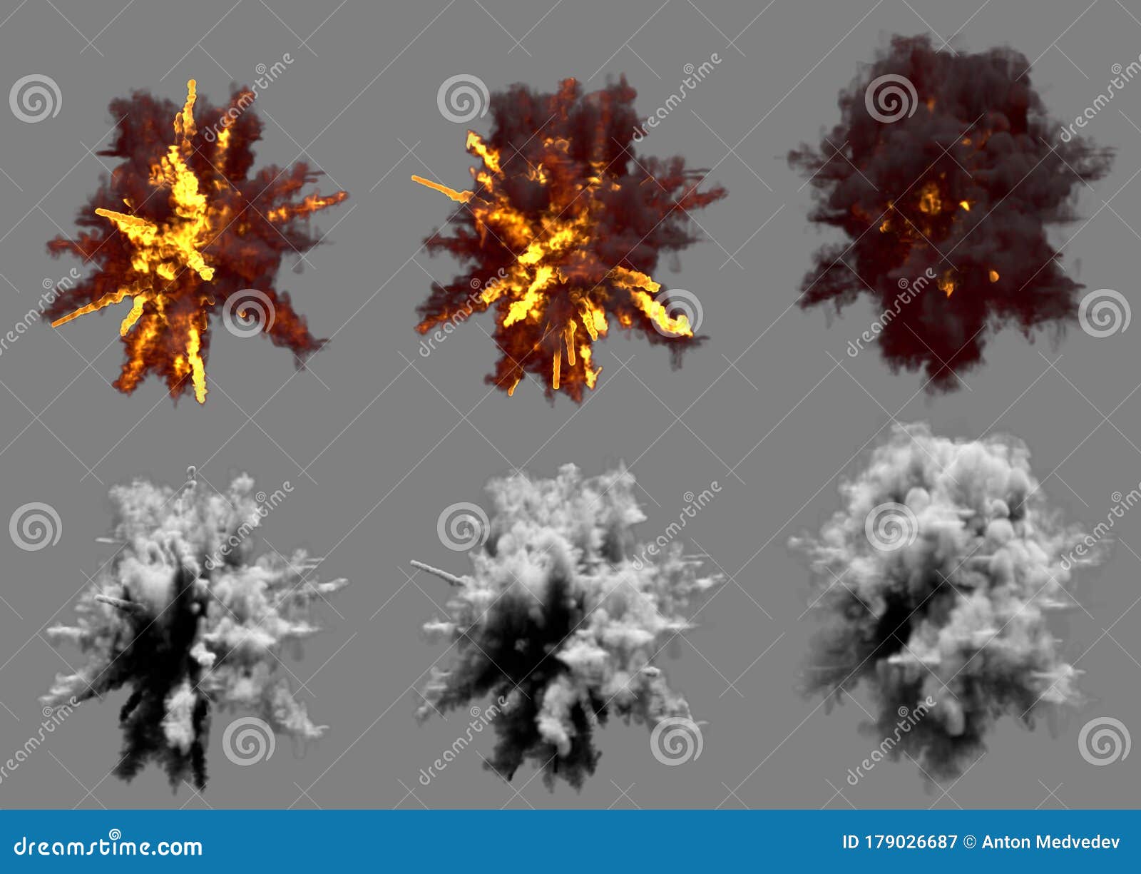 Set of Round Explosions of Rocket Interception Blast or Anti Aircraft ...