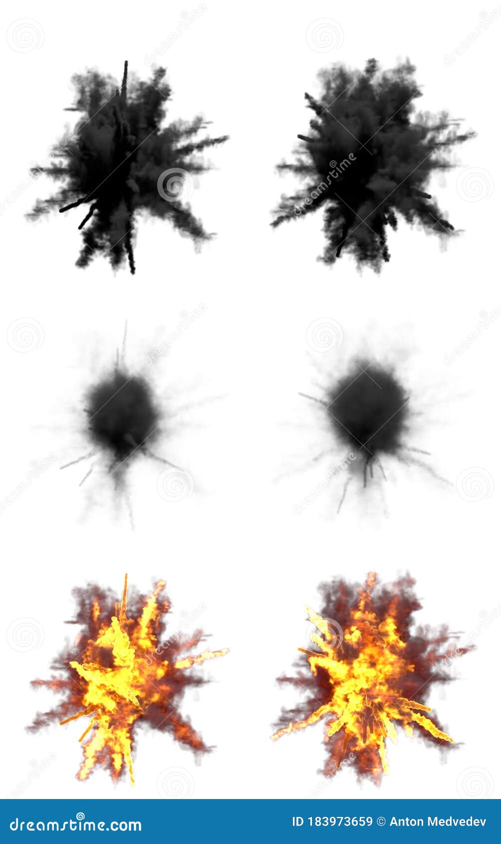 6 Round Explosions Of Anti Aircraft Gun Shell Hit Or View From Above On ...