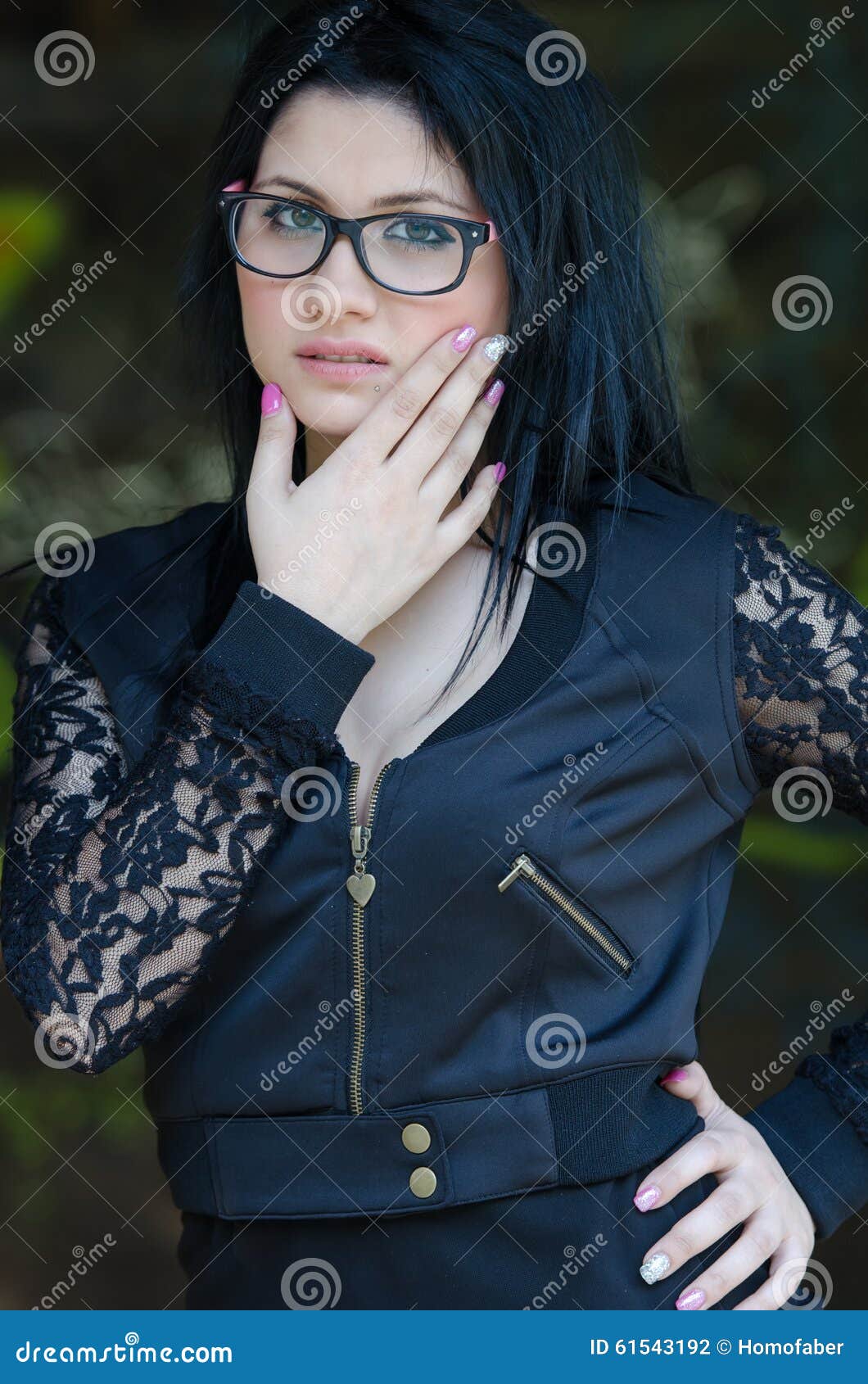 Round Face Lady with Glasses and Black Clothes Stock Photo - Image of ...