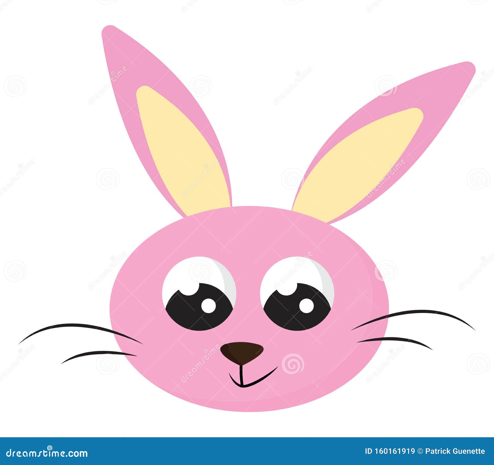 Cartoon Face of the Smiling Pink Rabbit Isolated on White Background ...