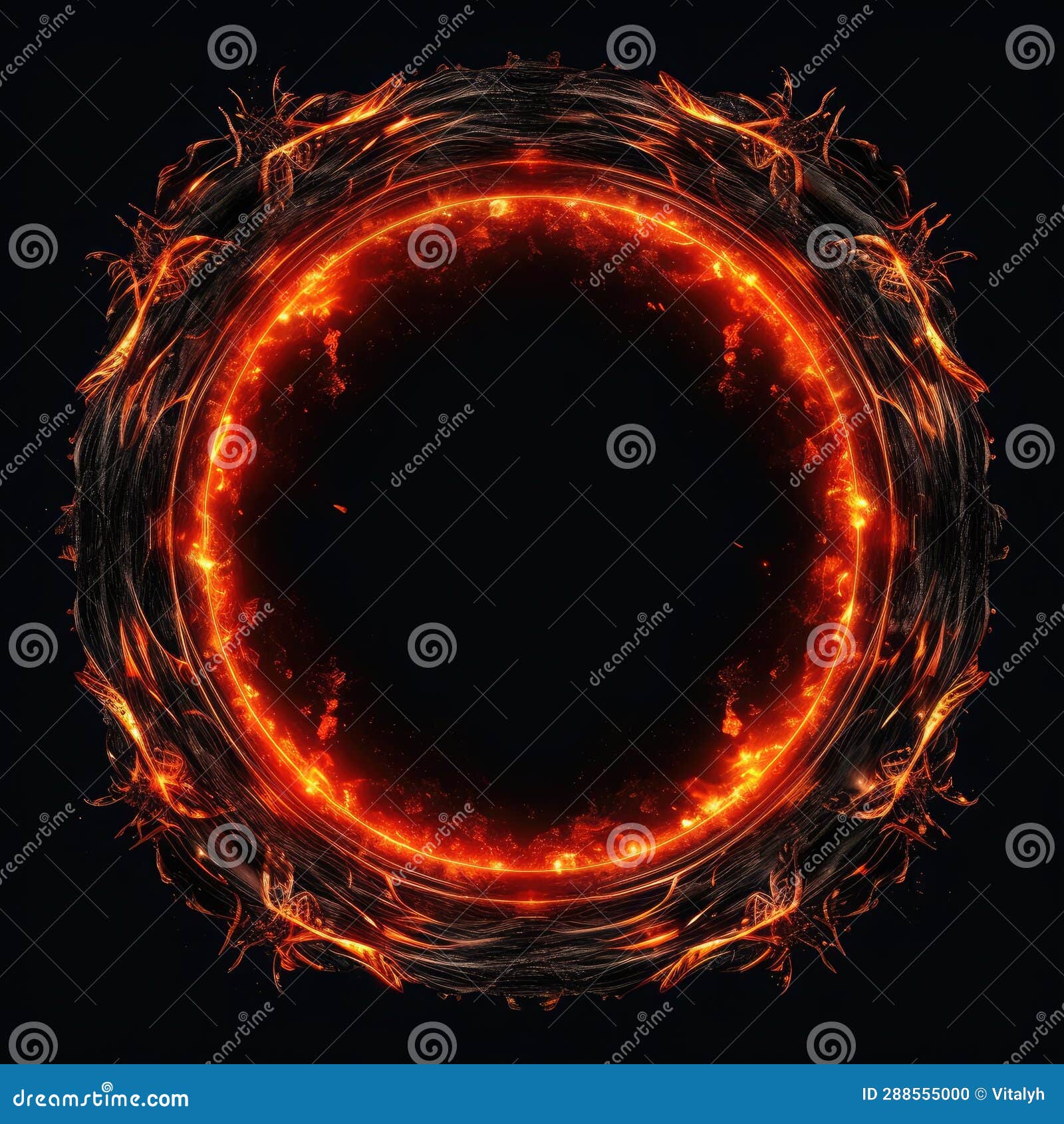 Round Fire Frame on a Black Backdrop. Abstract Background. Design ...
