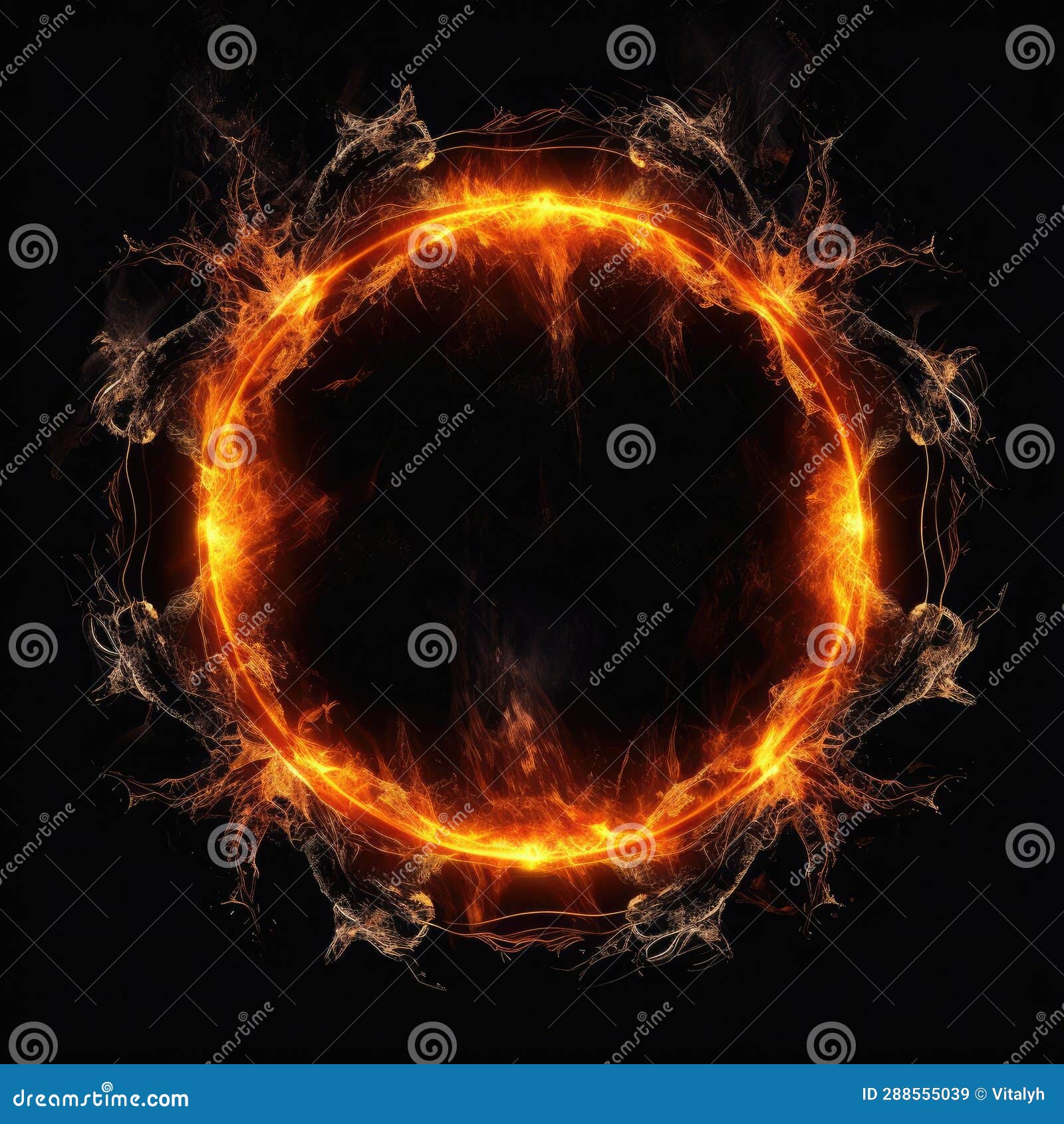 Round Fire Frame on a Black Backdrop. Abstract Background. Design ...