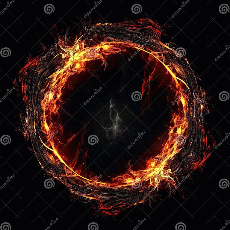 Round Fire Frame on a Black Backdrop. Abstract Background. Design ...