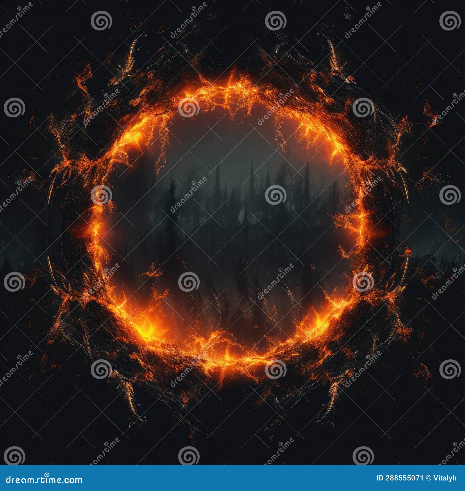 Round Fire Frame on a Black Backdrop. Abstract Background. Design ...