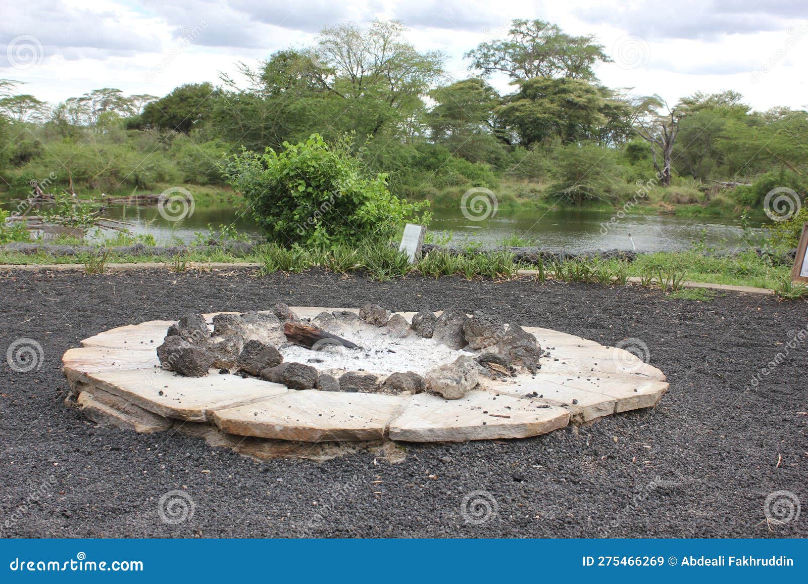 Round Fire Pit in the African Jungle Stock Image - Image of rock ...