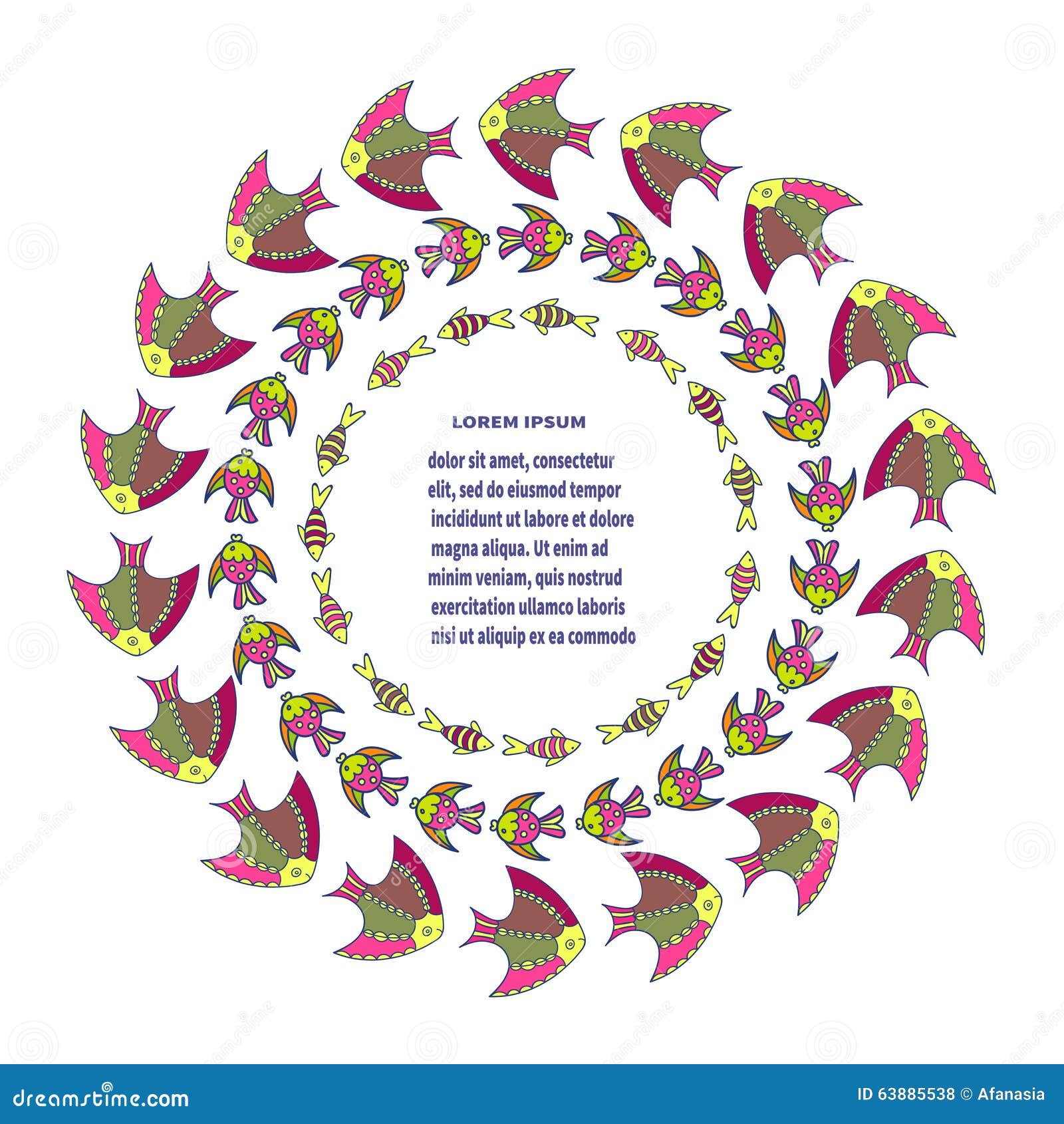 Round fish frame. stock vector. Illustration of flyer - 63885538