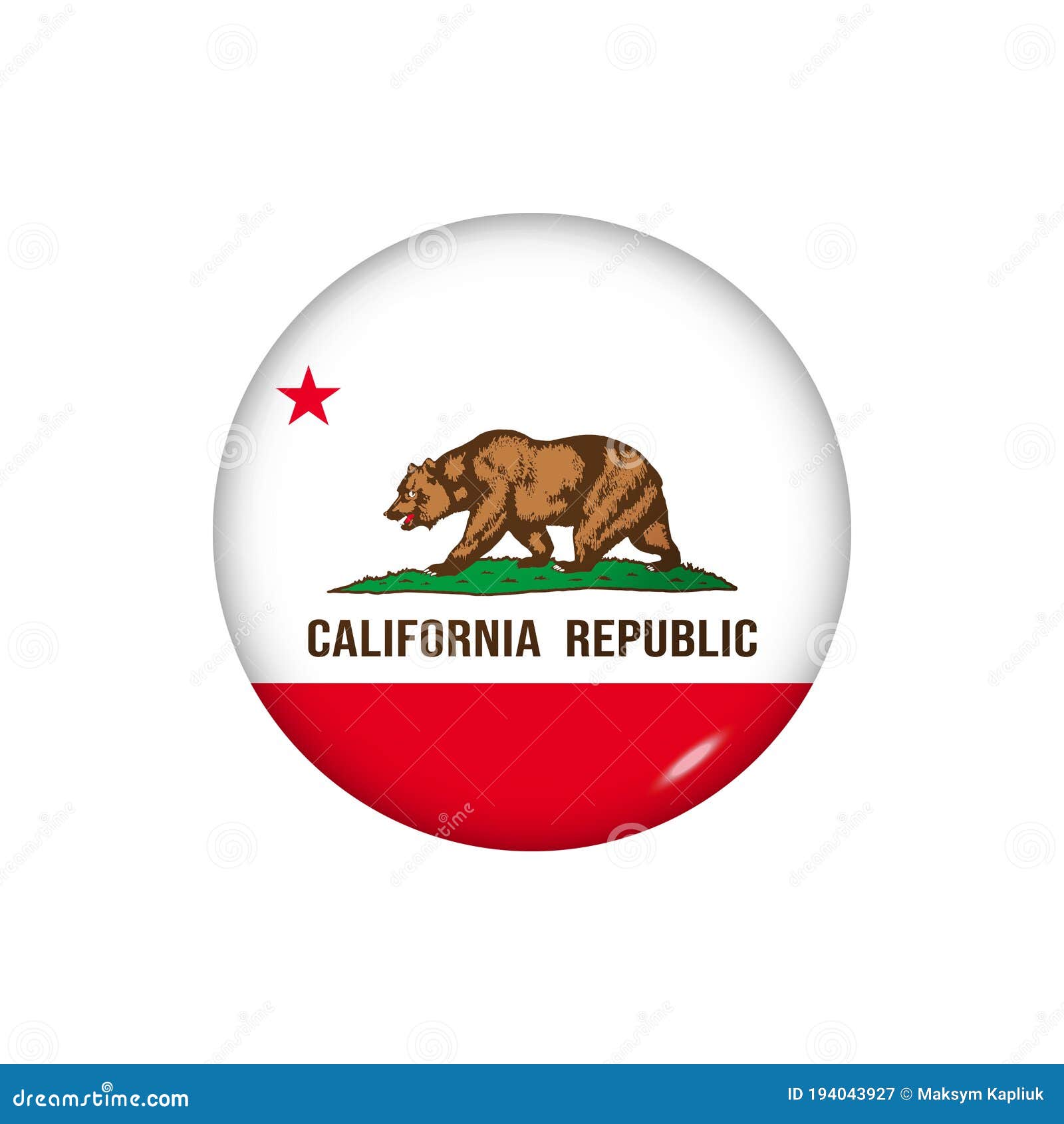 Round Flag of California. Vector Illustration. Button, Icon, Glossy ...