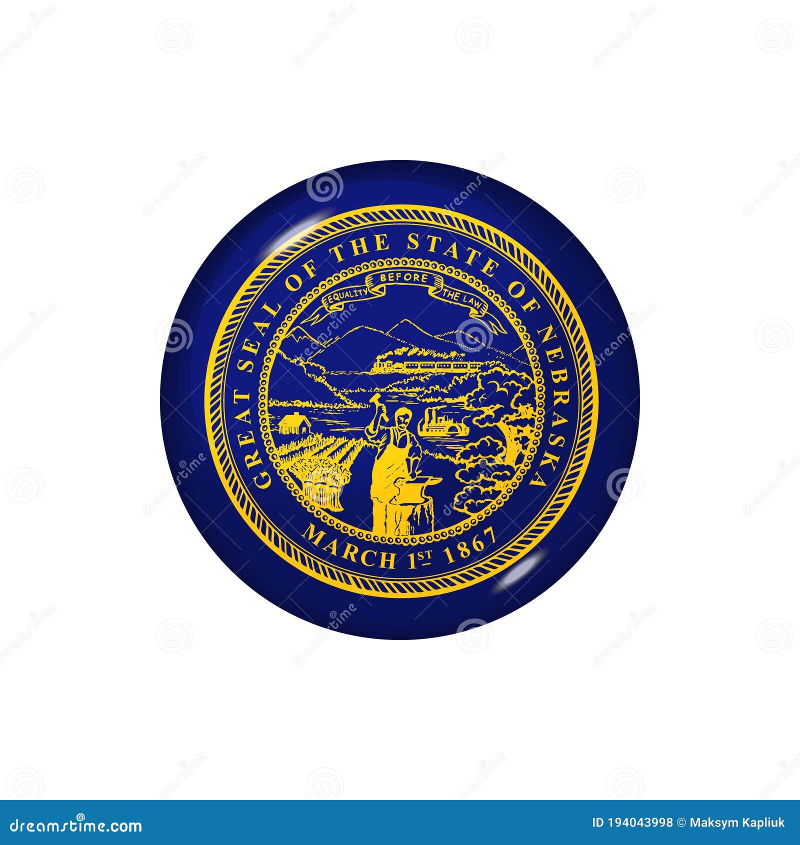 Round Flag of Nebraska. Vector Illustration. Button, Icon, Glossy Badge ...