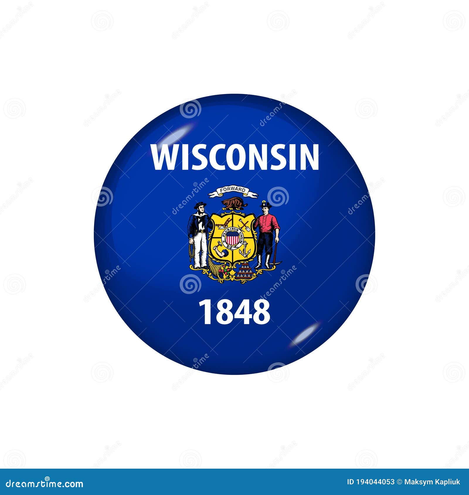 Round Flag of Wisconsin. Vector Illustration. Button, Icon, Glossy ...