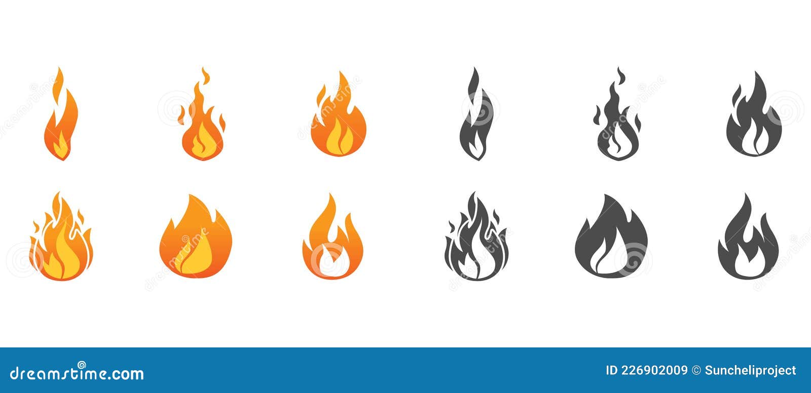 Round Flame, Camp Fire, Hazard Bonfire Extremely. Fire Flames Icon Set ...