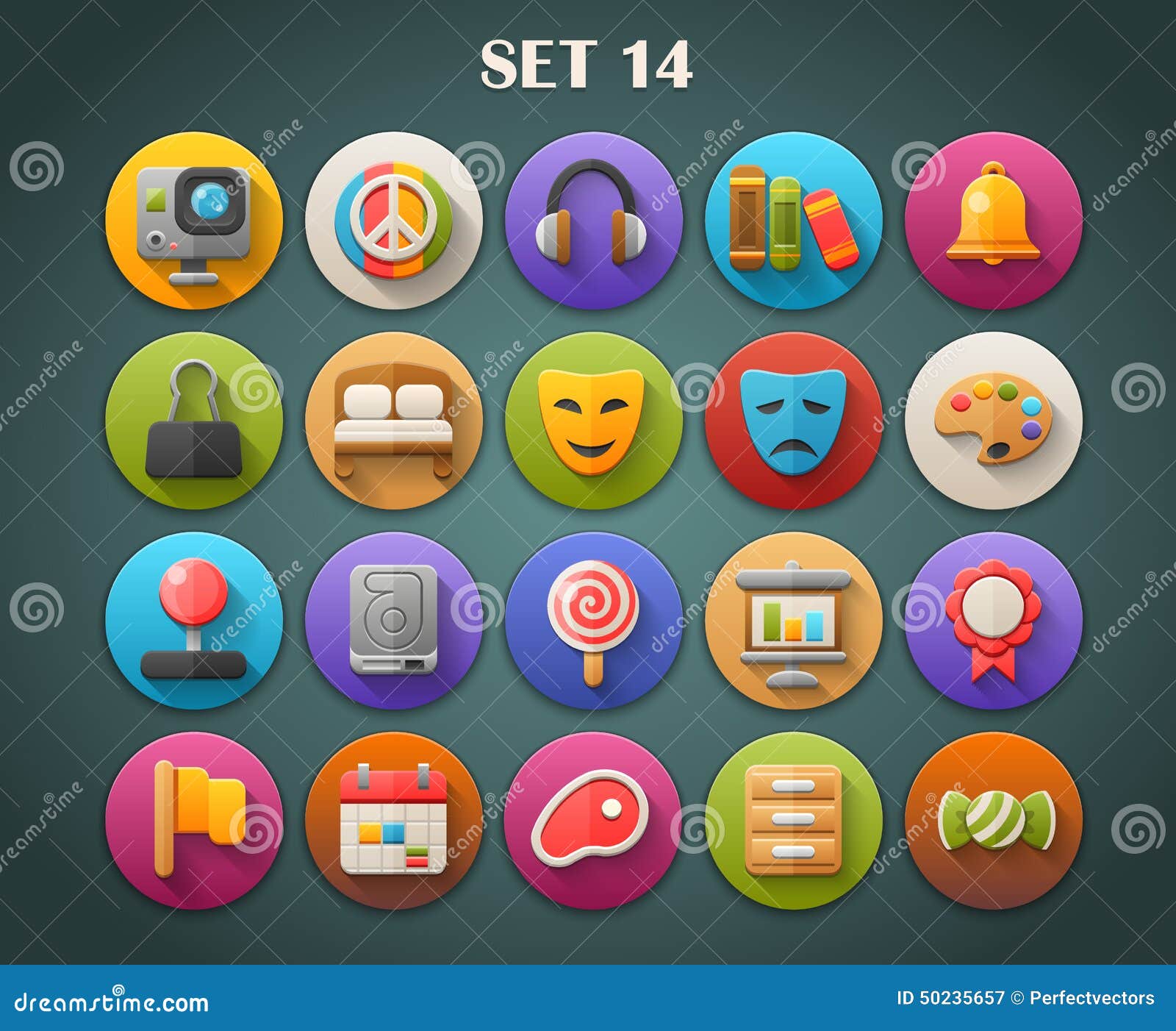 Round Flat Icons with Long Shadow Set 14 Stock Vector - Illustration of ...