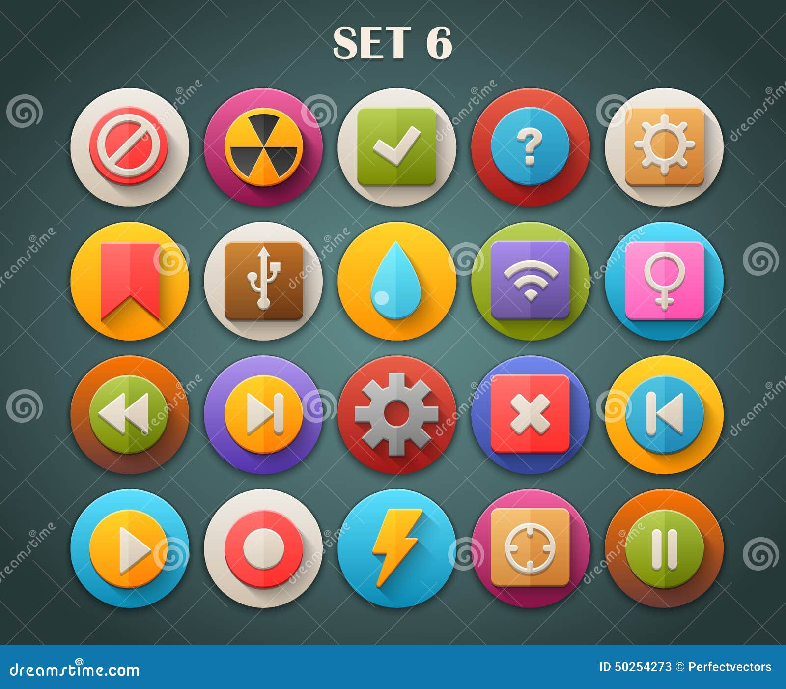 Round Flat Icons with Long Shadow Set 6 Stock Vector - Illustration of ...