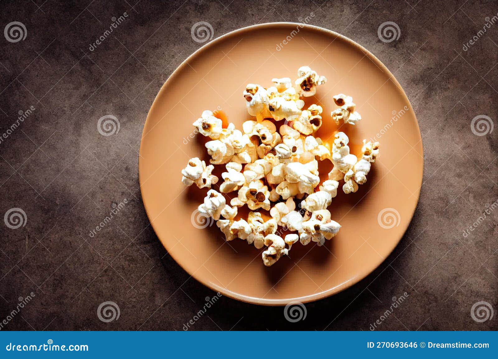 Round Flat Plates with White Yellow Delicious Caramel Popcorn. Stock ...