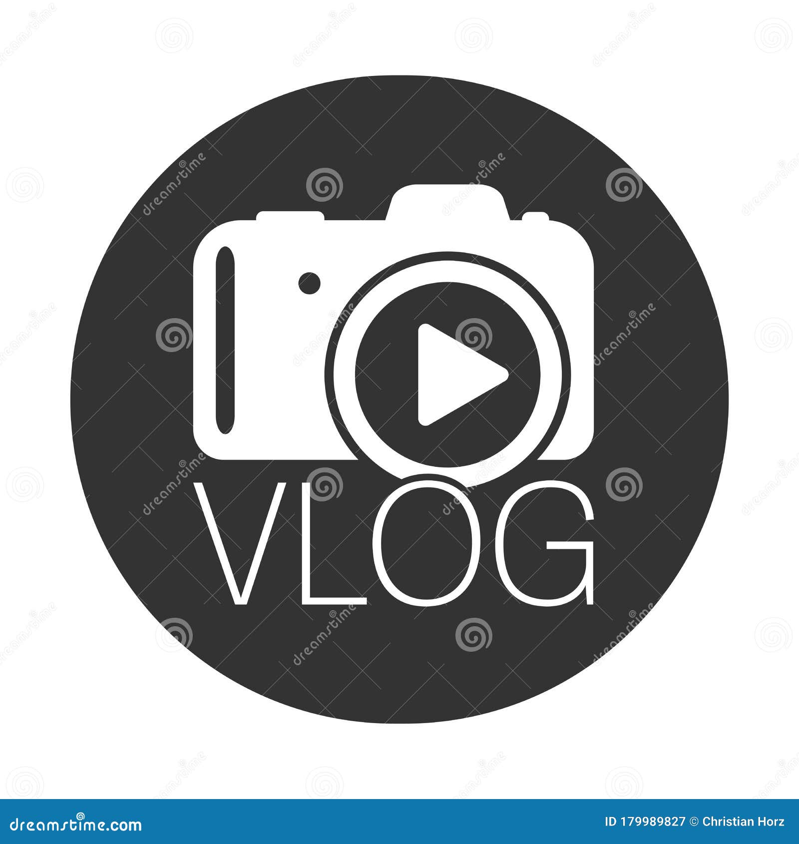 Round Flat Vlog Icon or Symbol with Play Button Stock Vector ...