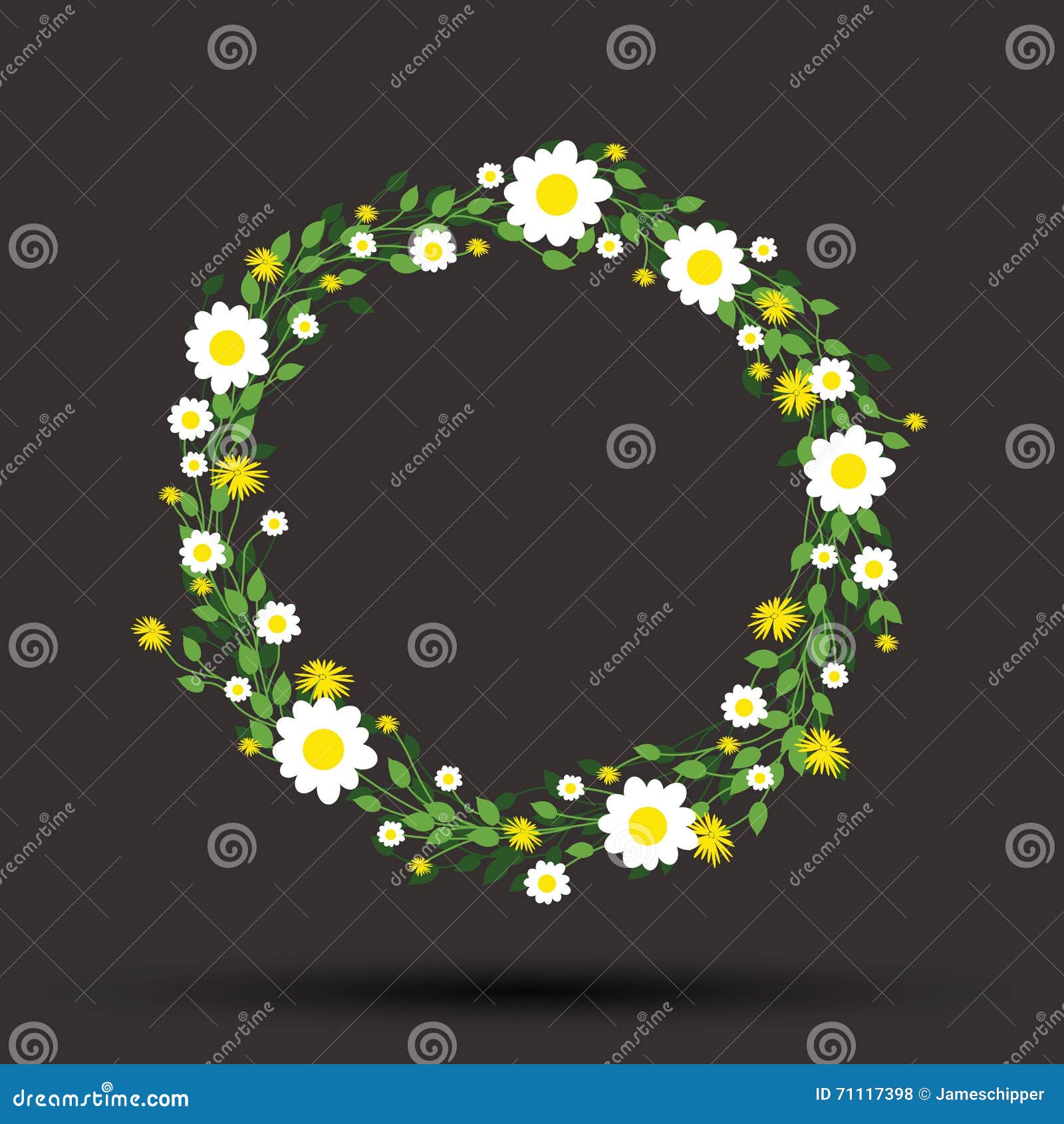 Round floral daisy pattern stock vector. Illustration of green - 71117398