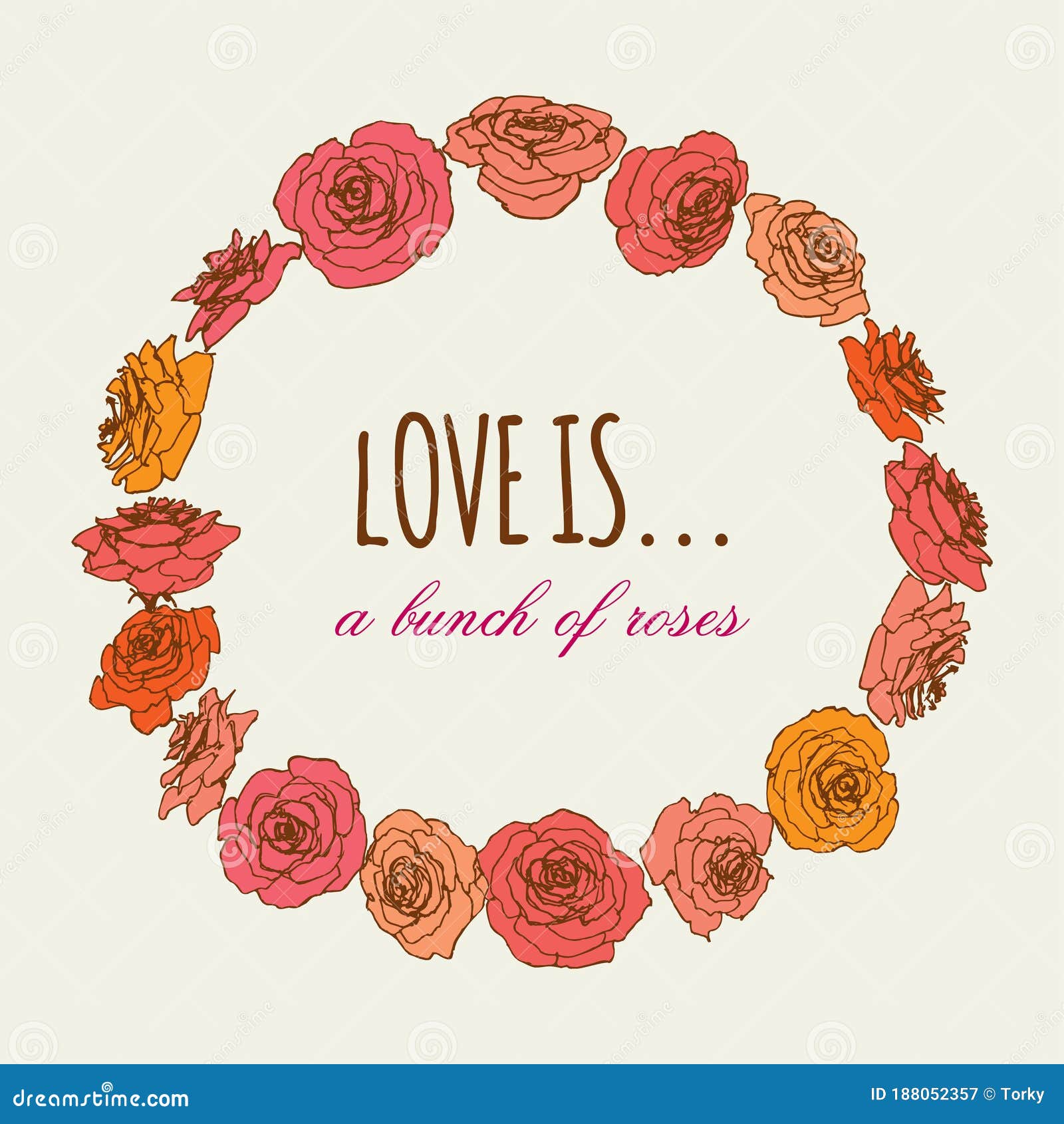 Round roses frame stock vector. Illustration of foliage - 188052357