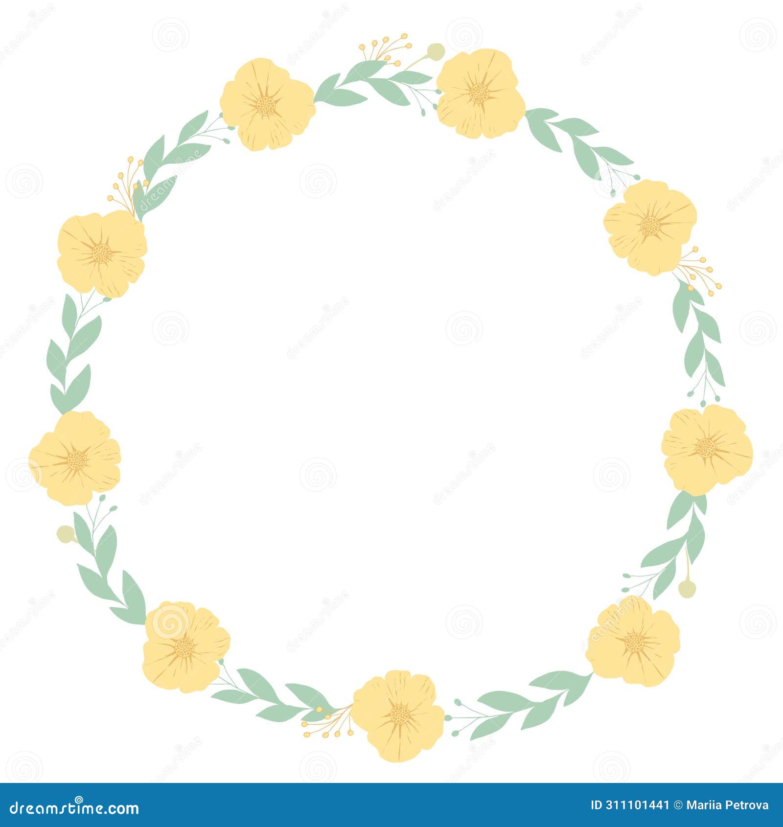 Round Floral Frame with Yellow Flowers. Botanical Template Stock Vector ...
