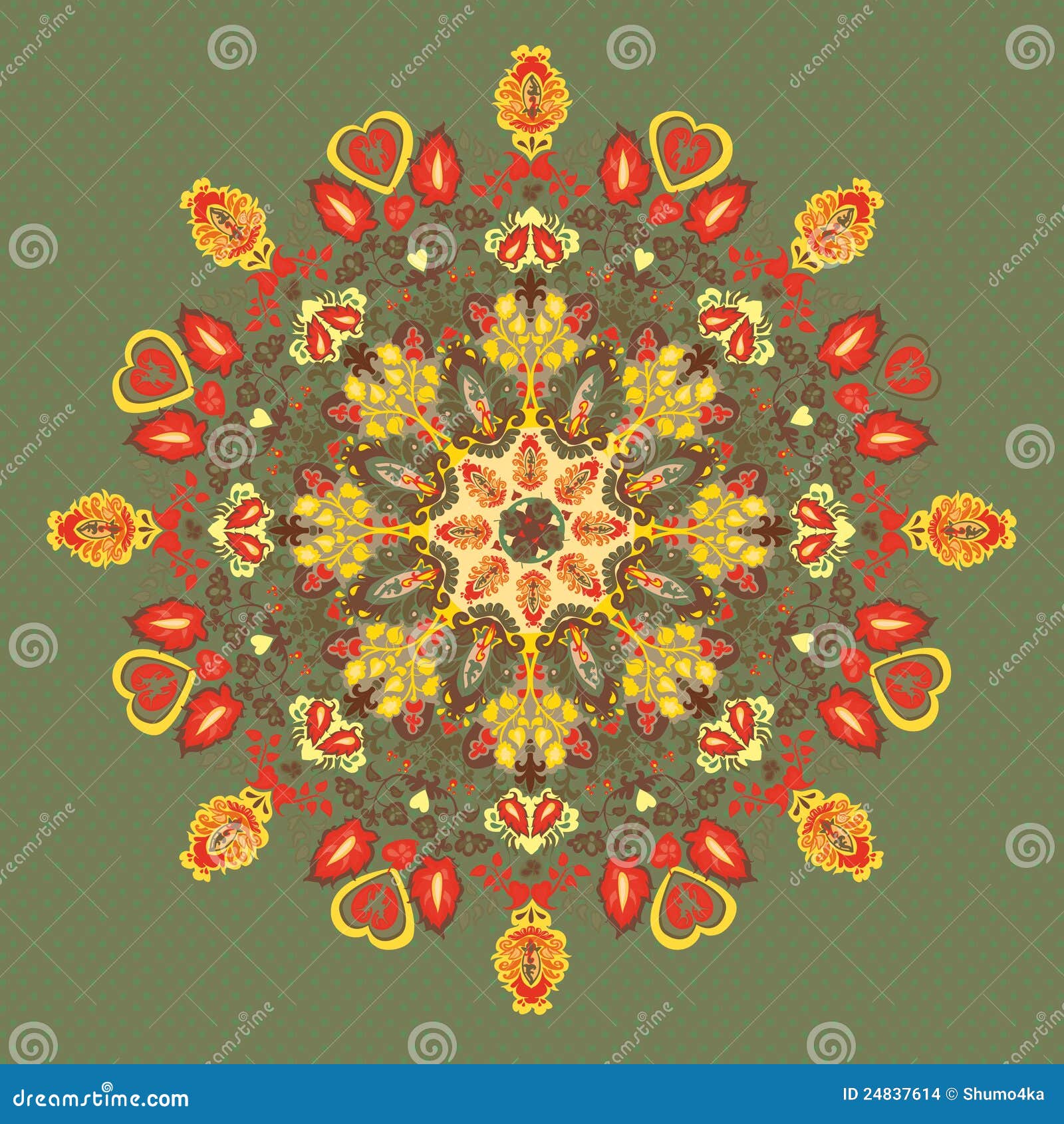 Round Floral Pattern. Flowers and Leaves Stock Vector - Illustration of ...