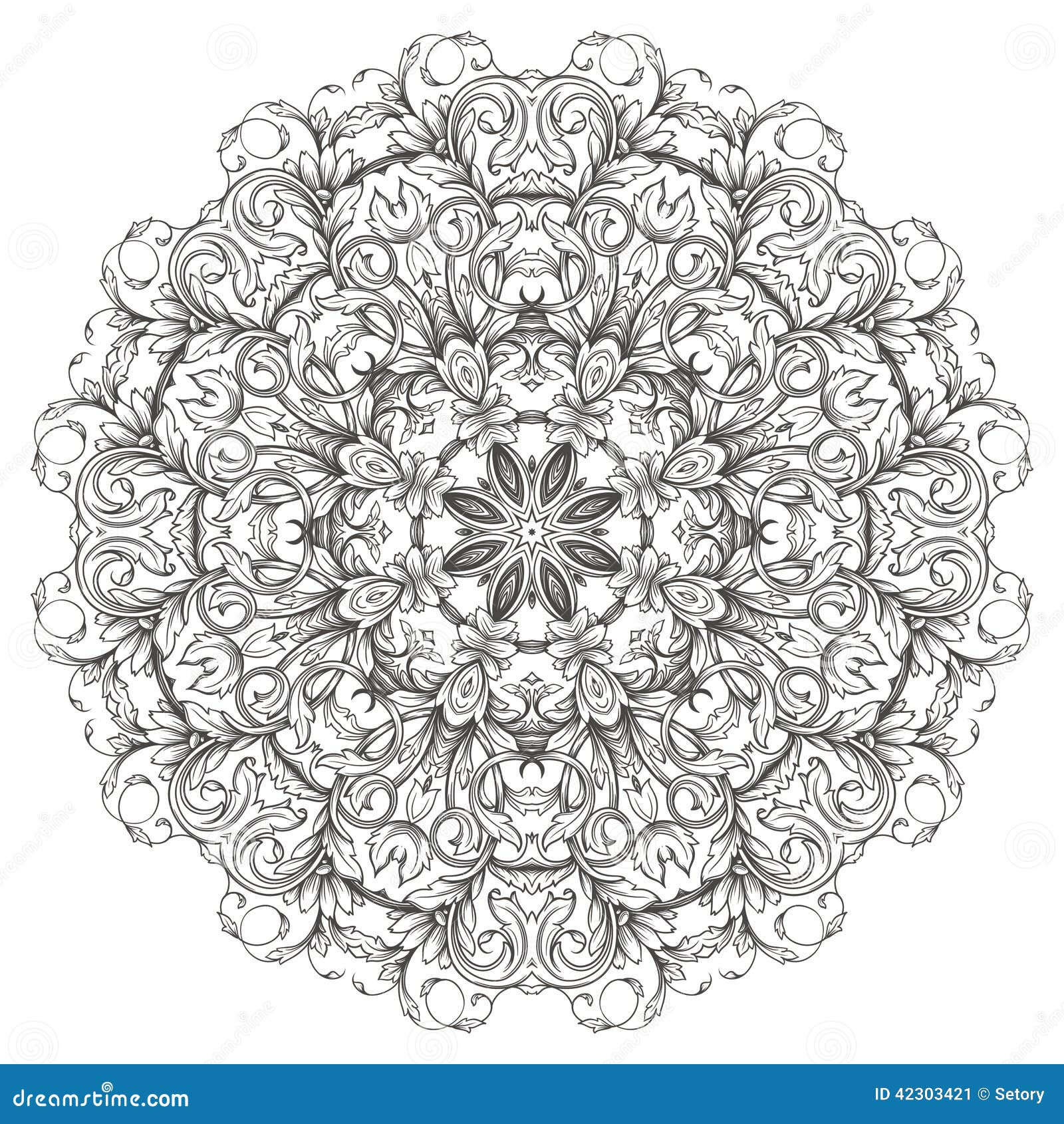 Round floral pattern stock vector. Illustration of embroidery - 42303421