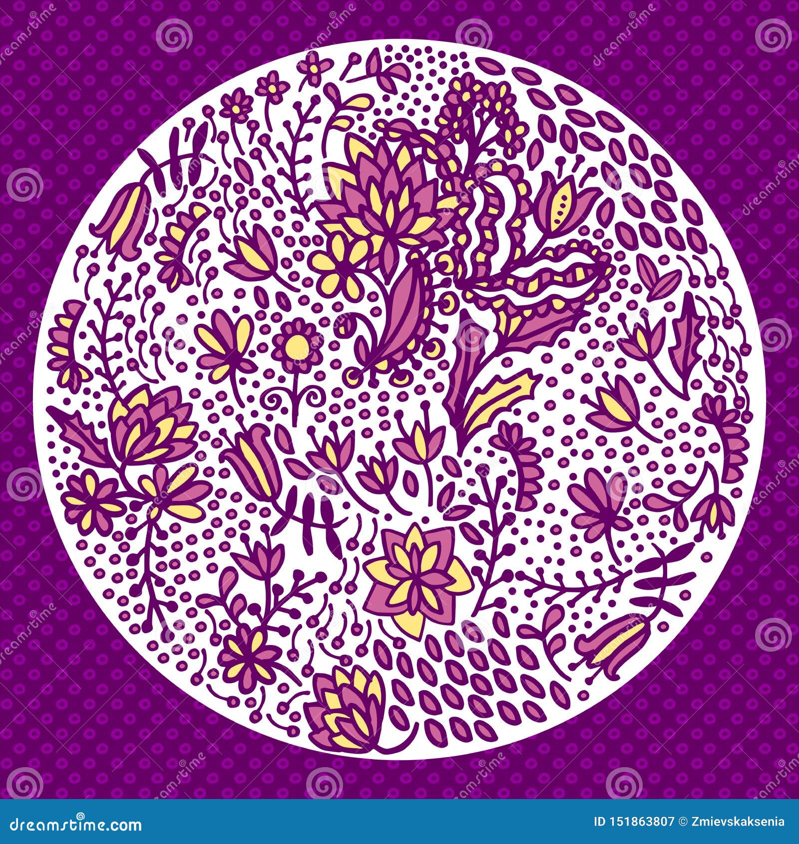 Round Floral Print Isolated on White. Stock Vector - Illustration of ...