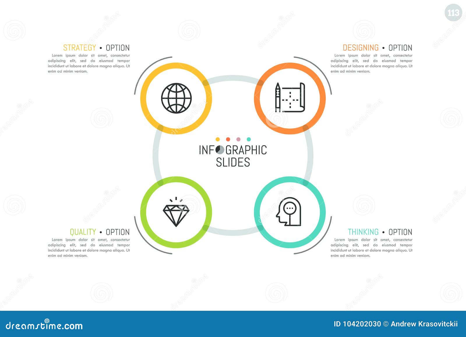 Round Flowchart with 4 Multicolored Elements Stock Vector ...