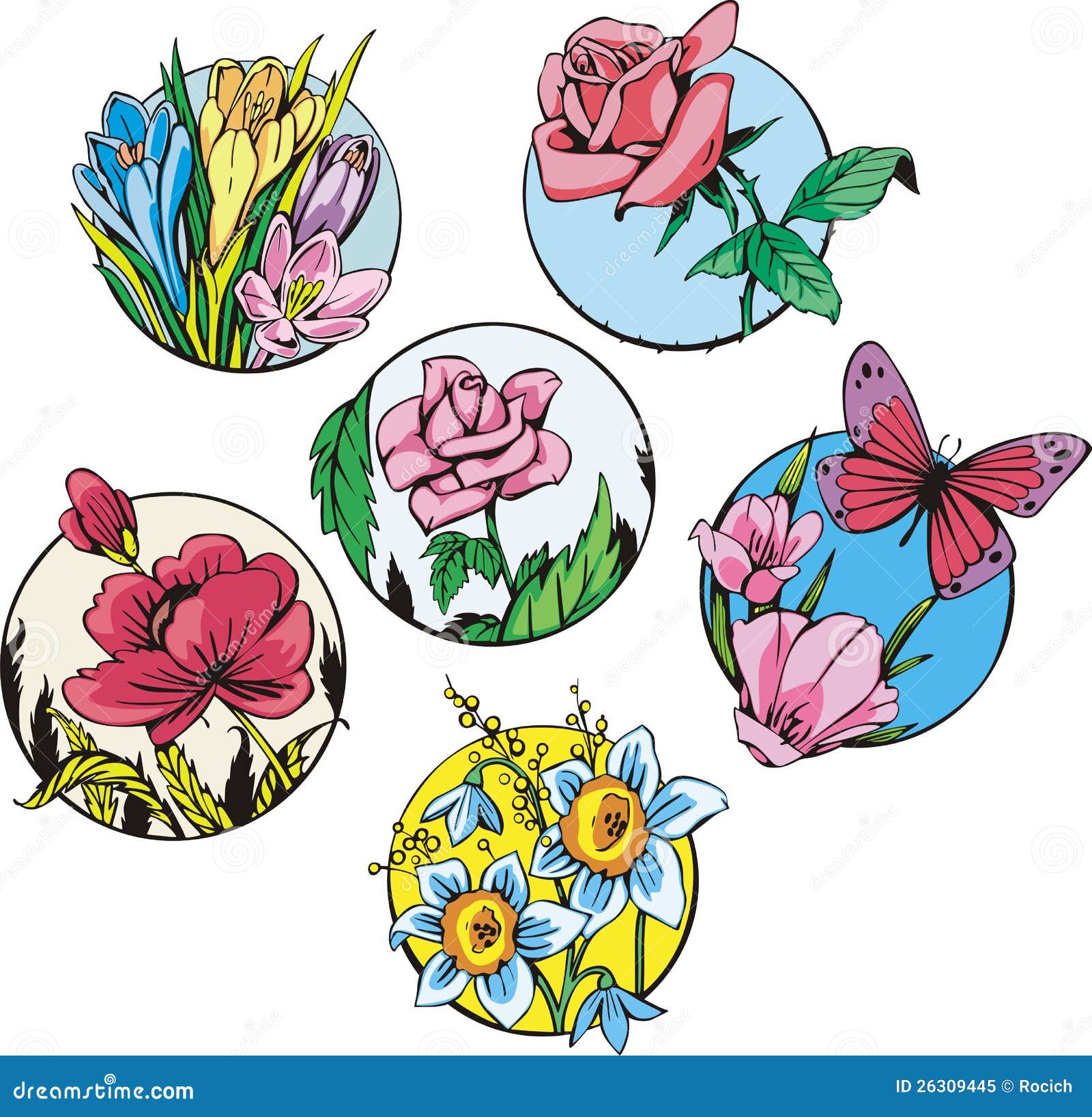 Round flower designs stock vector. Illustration of rose - 26309445