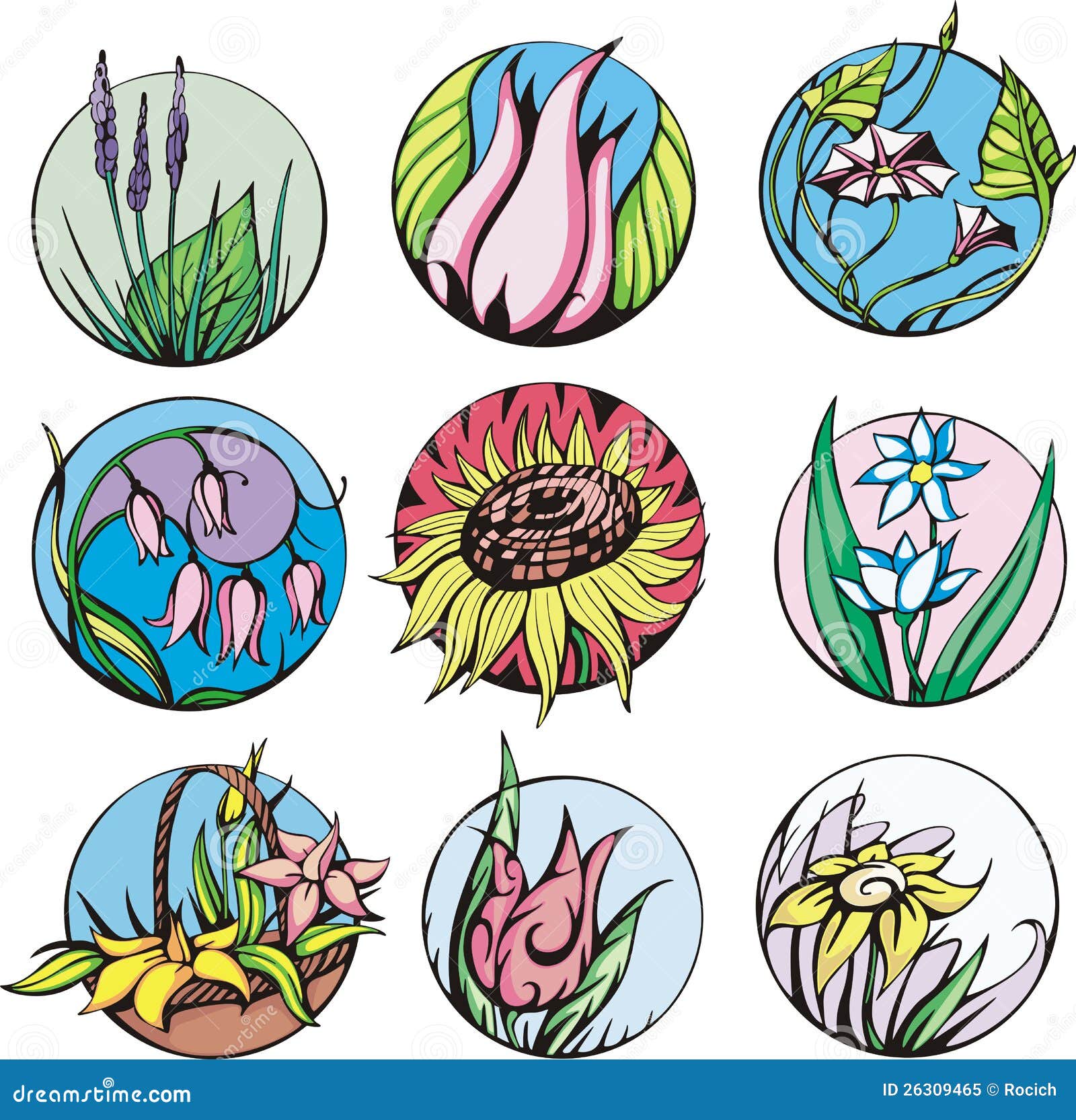 Round Flower Wreath.Drawing In The Style Of Doodle.Black And White ...