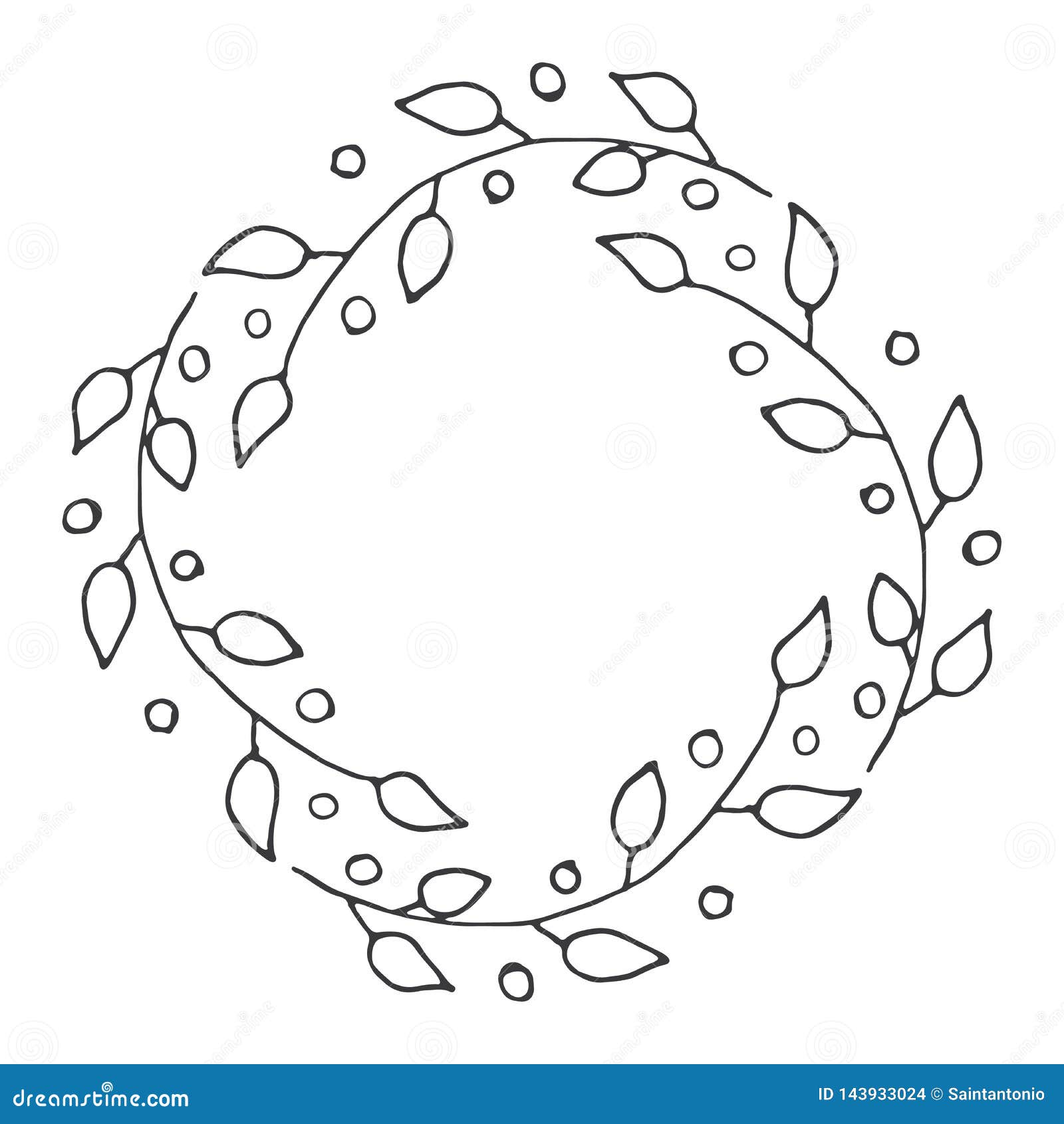 Round Flower Frame Hand Drawn Sketch Doodles. Vector Illustration Stock ...