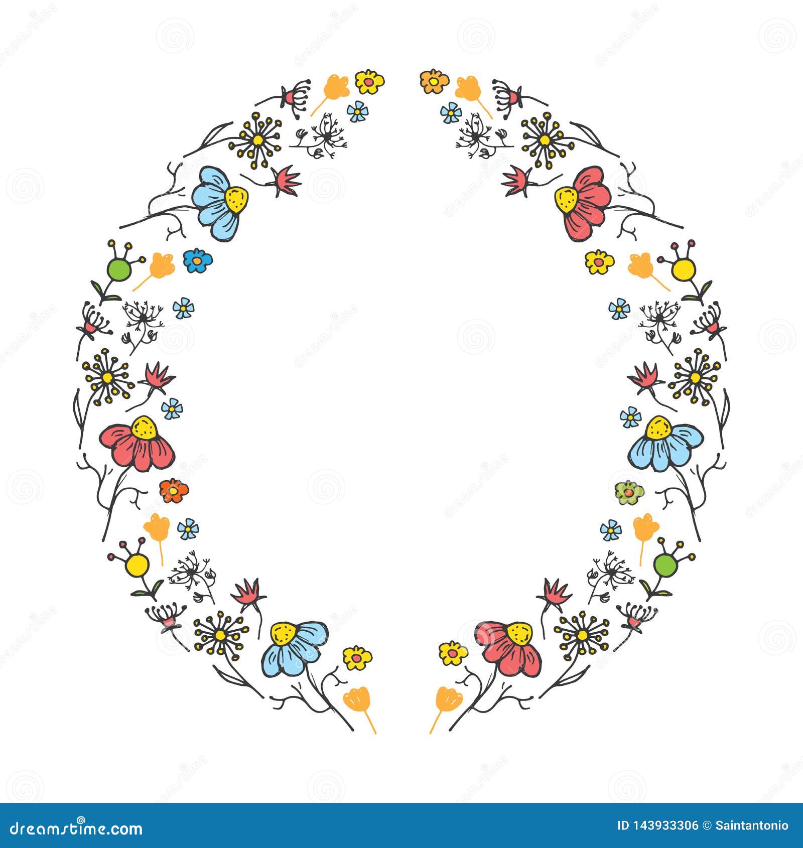 Round Flower Frame Hand Drawn Sketch Doodles. Vector Illustration Stock ...