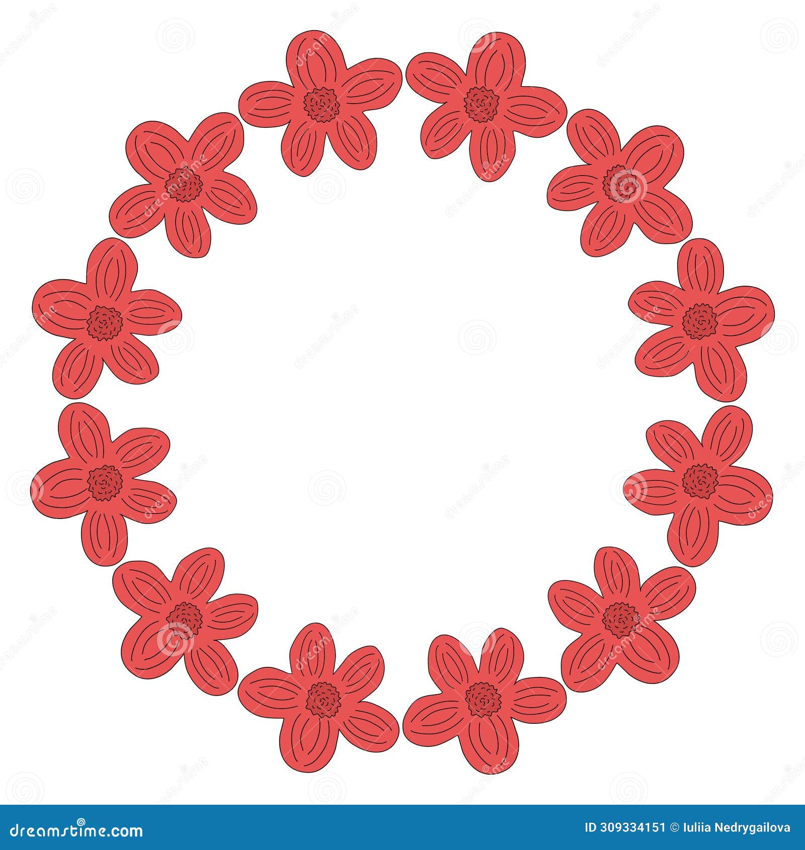Round Flower Frame from Simple Red Flowers, Spring Design Element ...