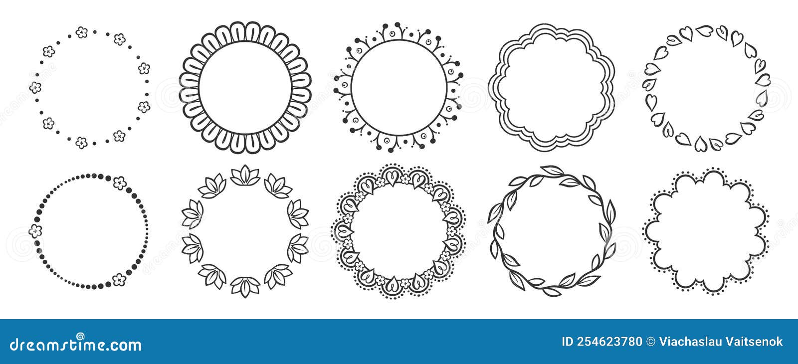 Round Flower Frames Summer Set Stock Vector - Illustration of elegant ...