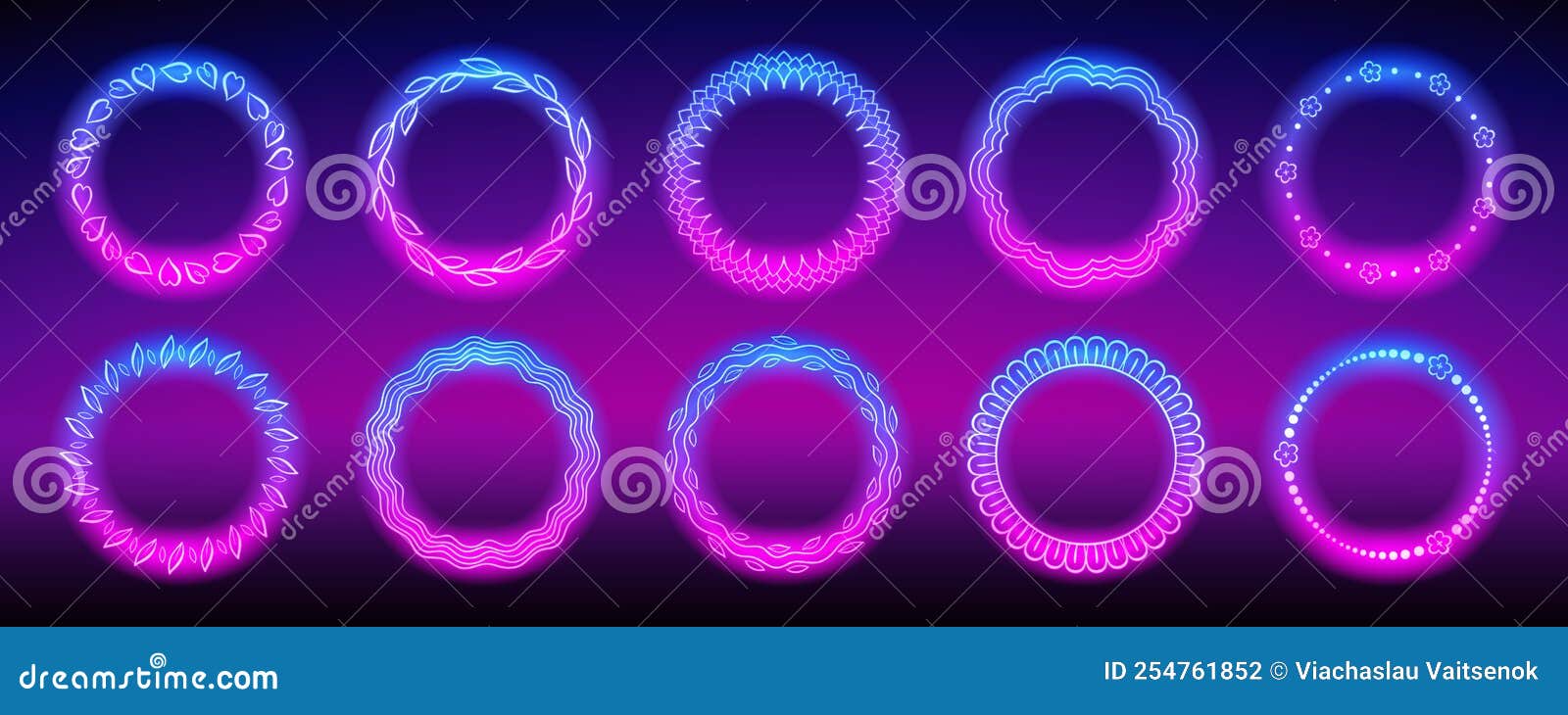 Round Flower Neon Frames Set Stock Vector - Illustration of pink ...