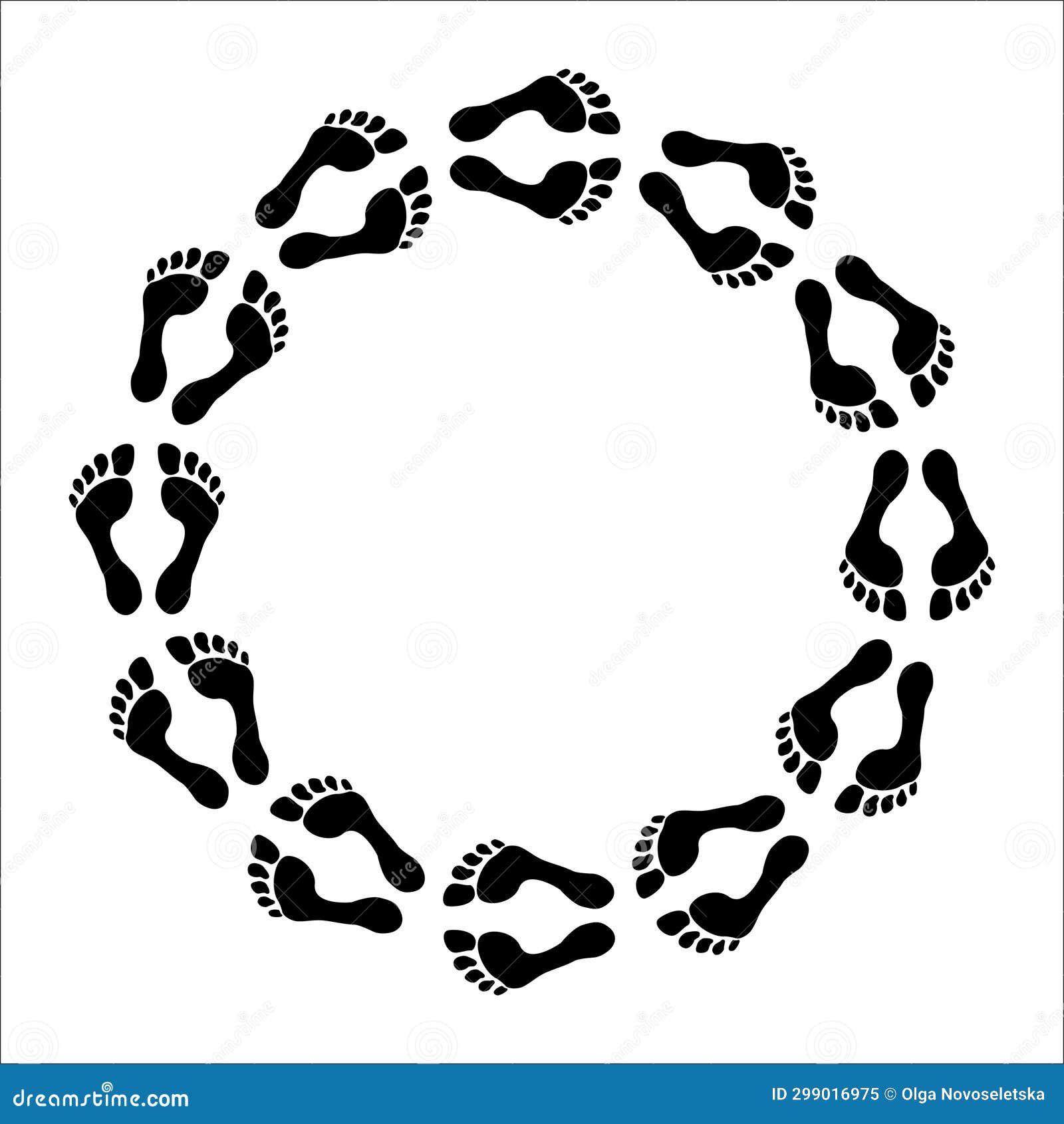 Round Foot Step Frame. Imprint, Silhouette of a Bare Human Foot Stock ...