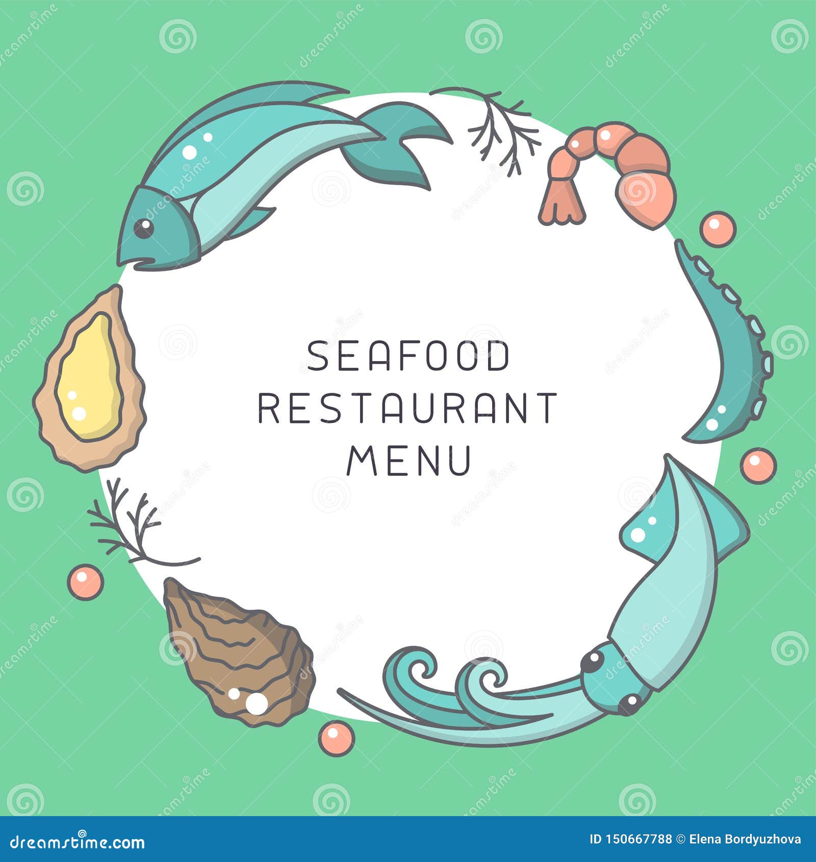 Round Form Decor with Seafood Stock Vector - Illustration of round ...