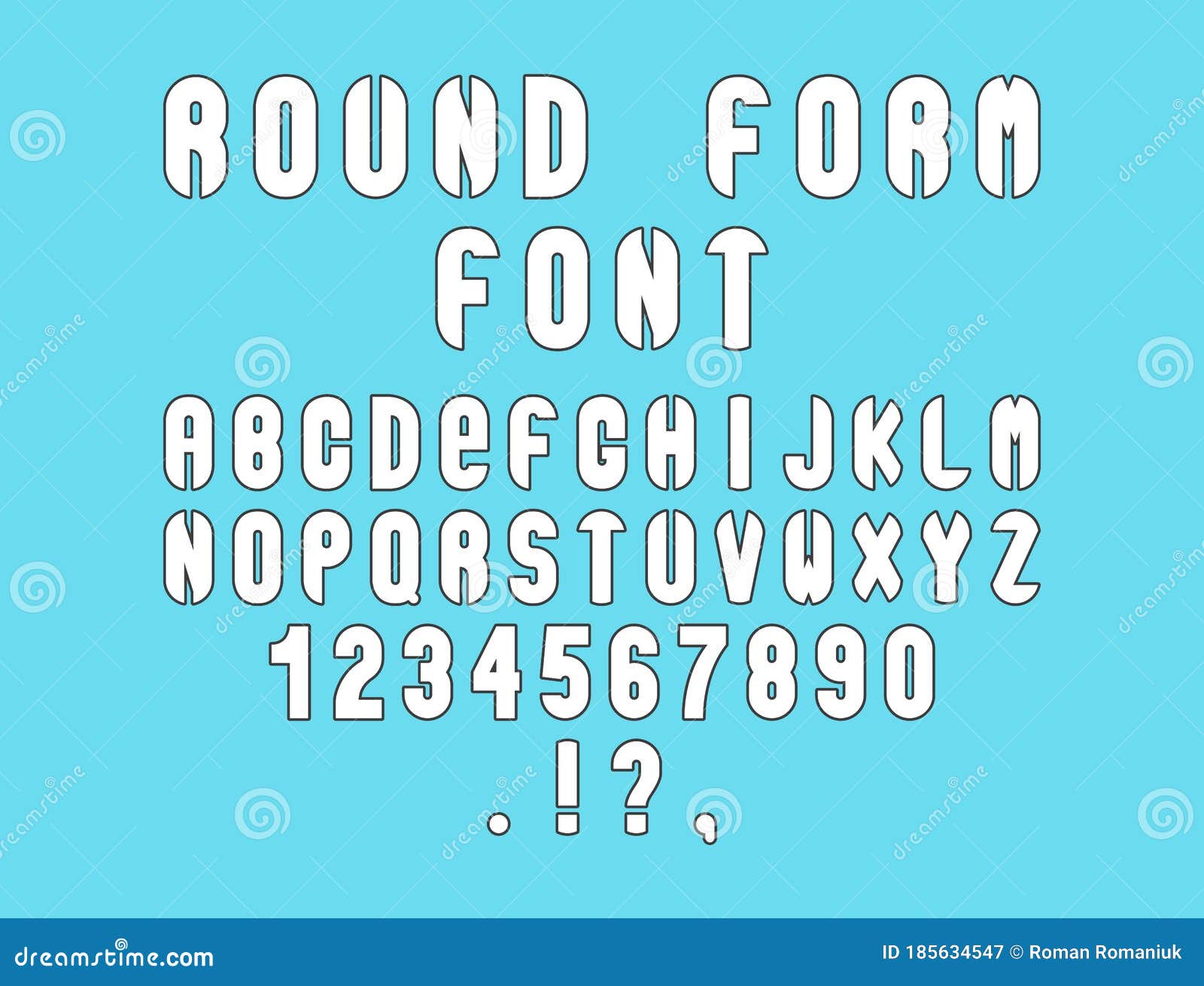 Round Form Font. Hand Drawn Letters and Numbers Stock Illustration ...
