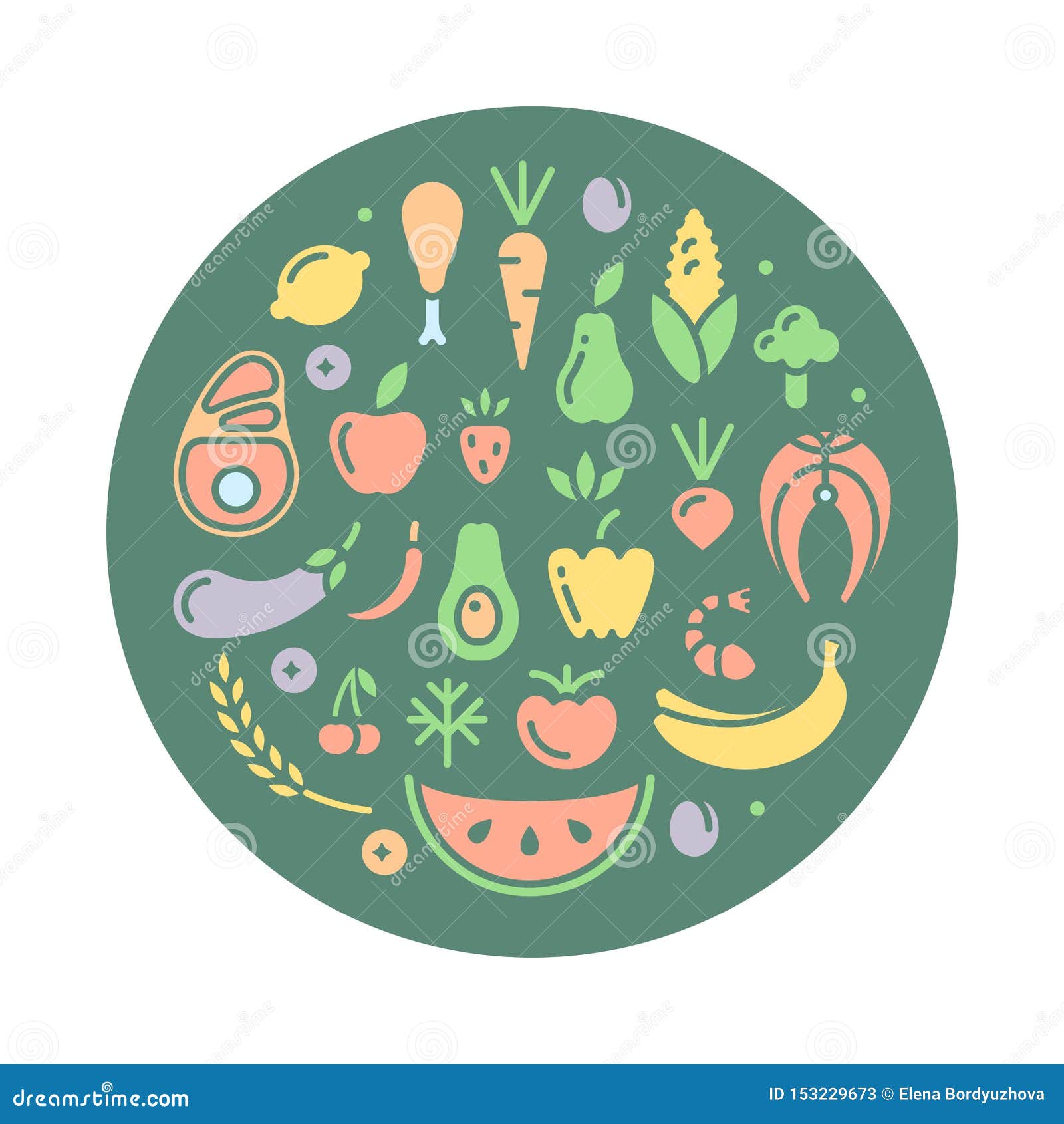 Round Form Set of Different Products Icons Stock Vector - Illustration ...