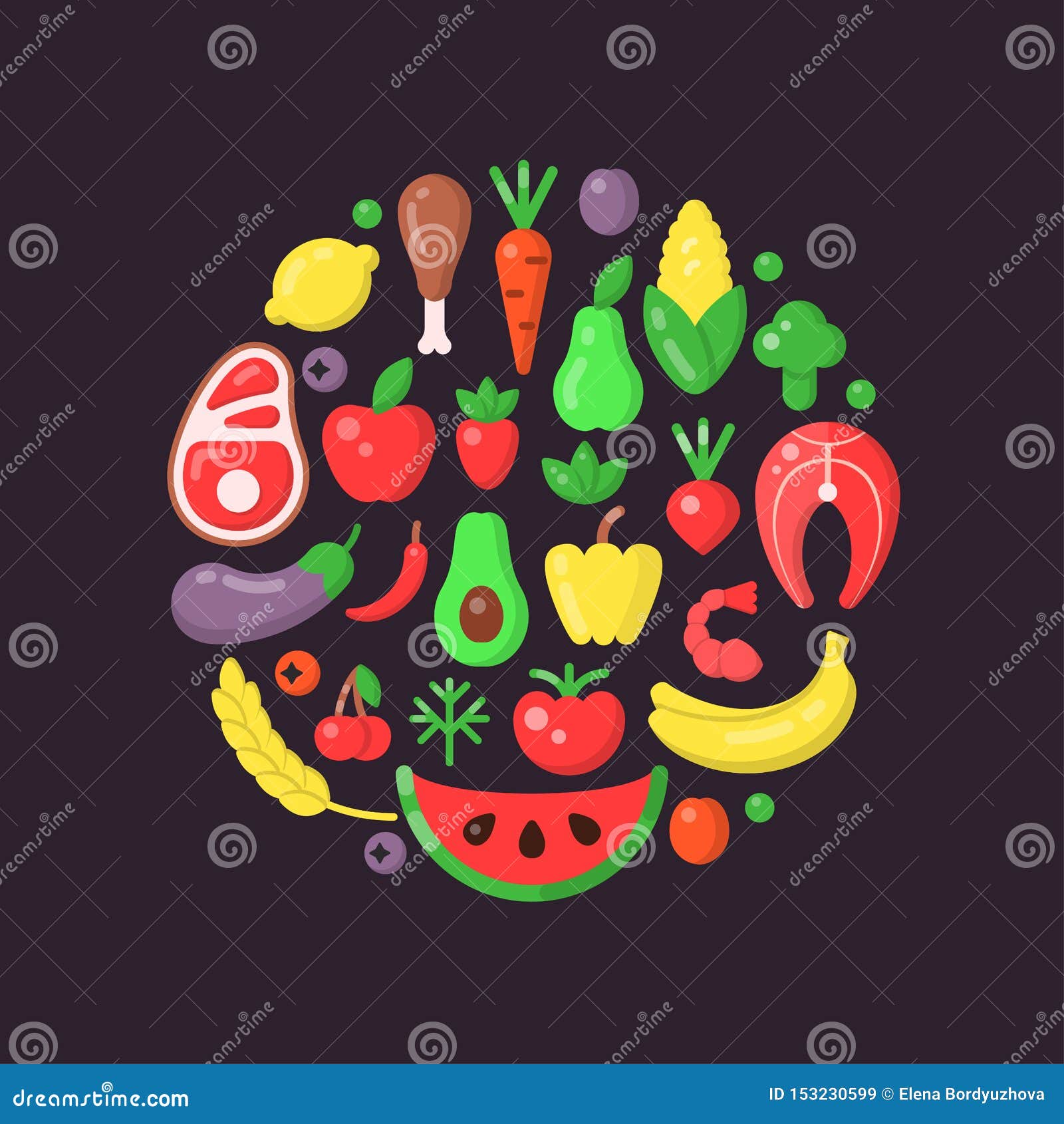 Round Form Set of Different Products Icons Stock Vector - Illustration ...